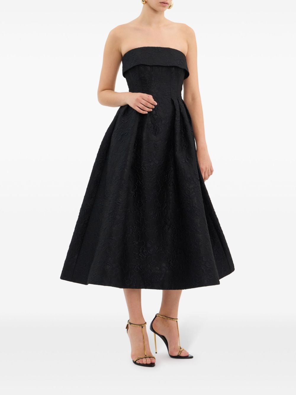 rebecca vallance luiza pleated strapless midi dress REBECCA VALLANCE