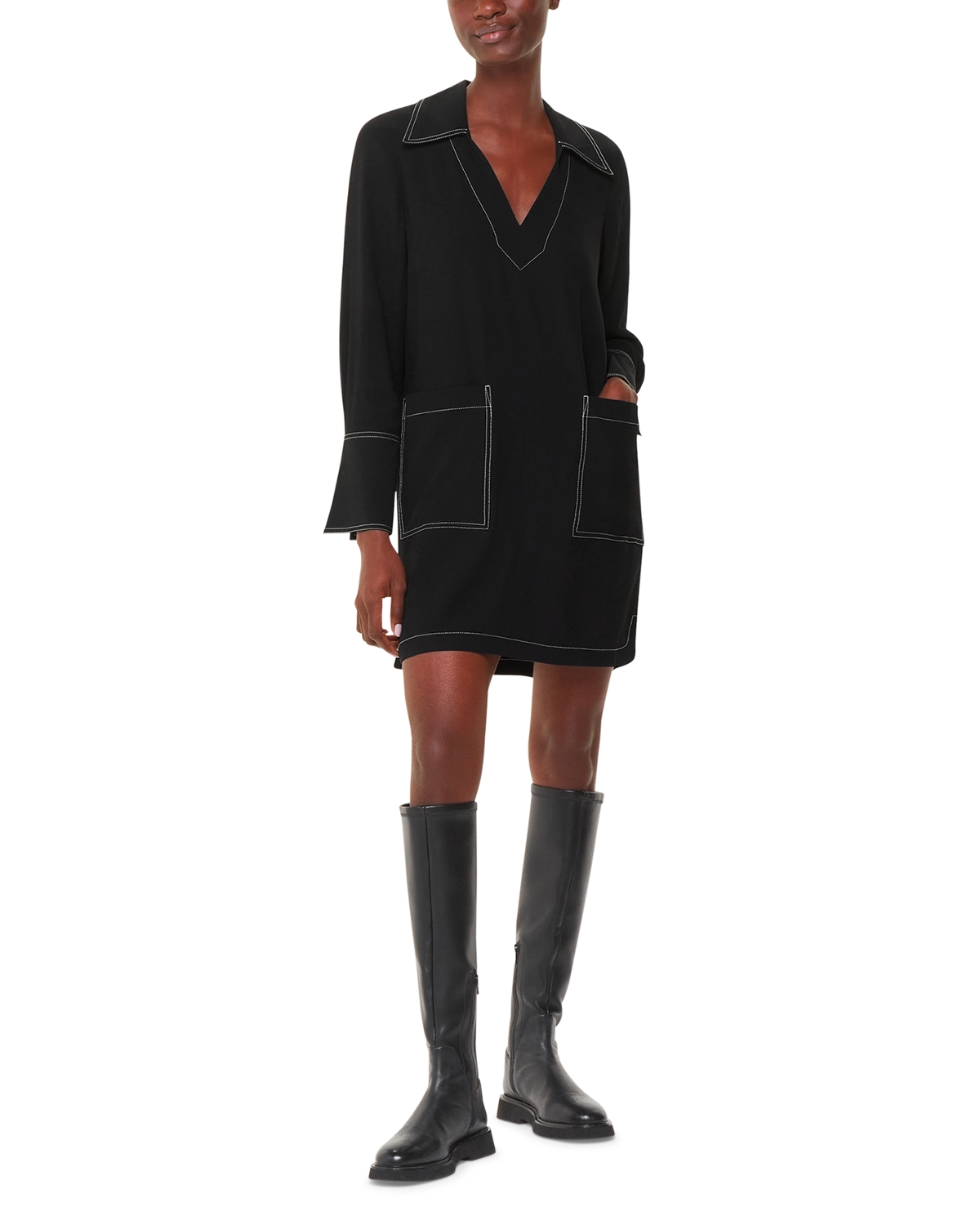 WHISTLES Topstitch Mini Dress