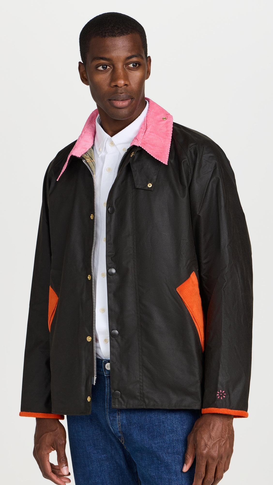 Flower Mountain Barbour X Transport Wax Jacket In Olive/Fuchsia