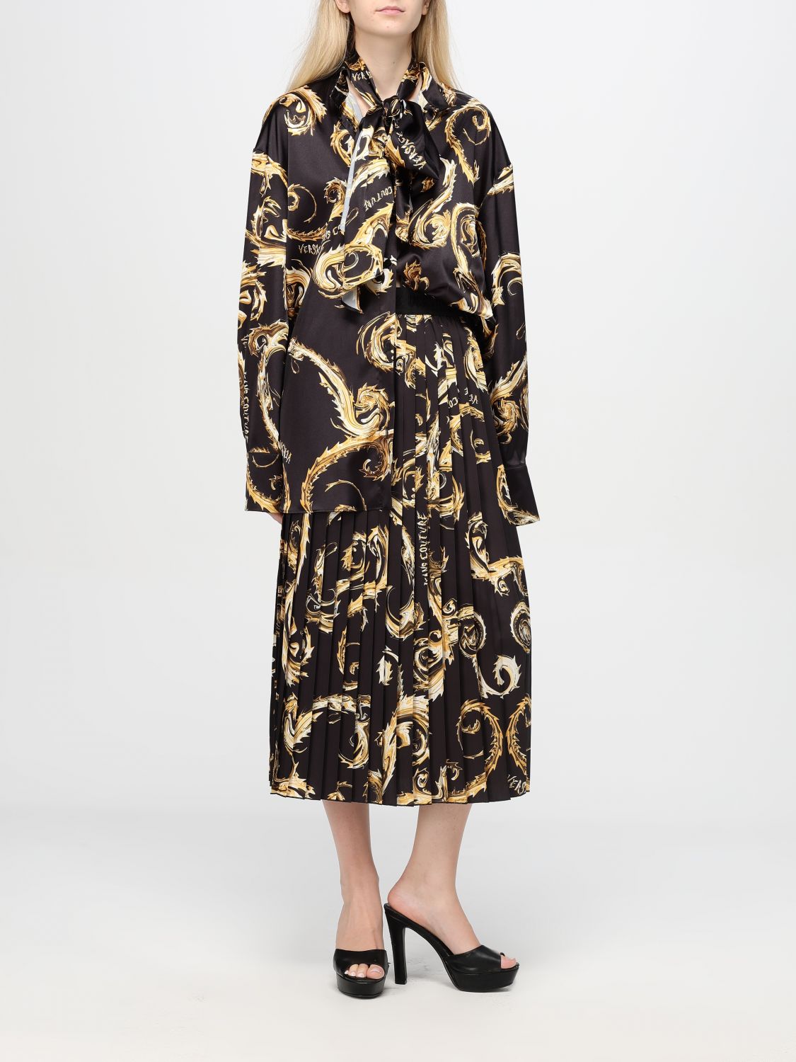 VERSACE Versace Jeans Couture Pleated Midi Skirt with Baroque Print