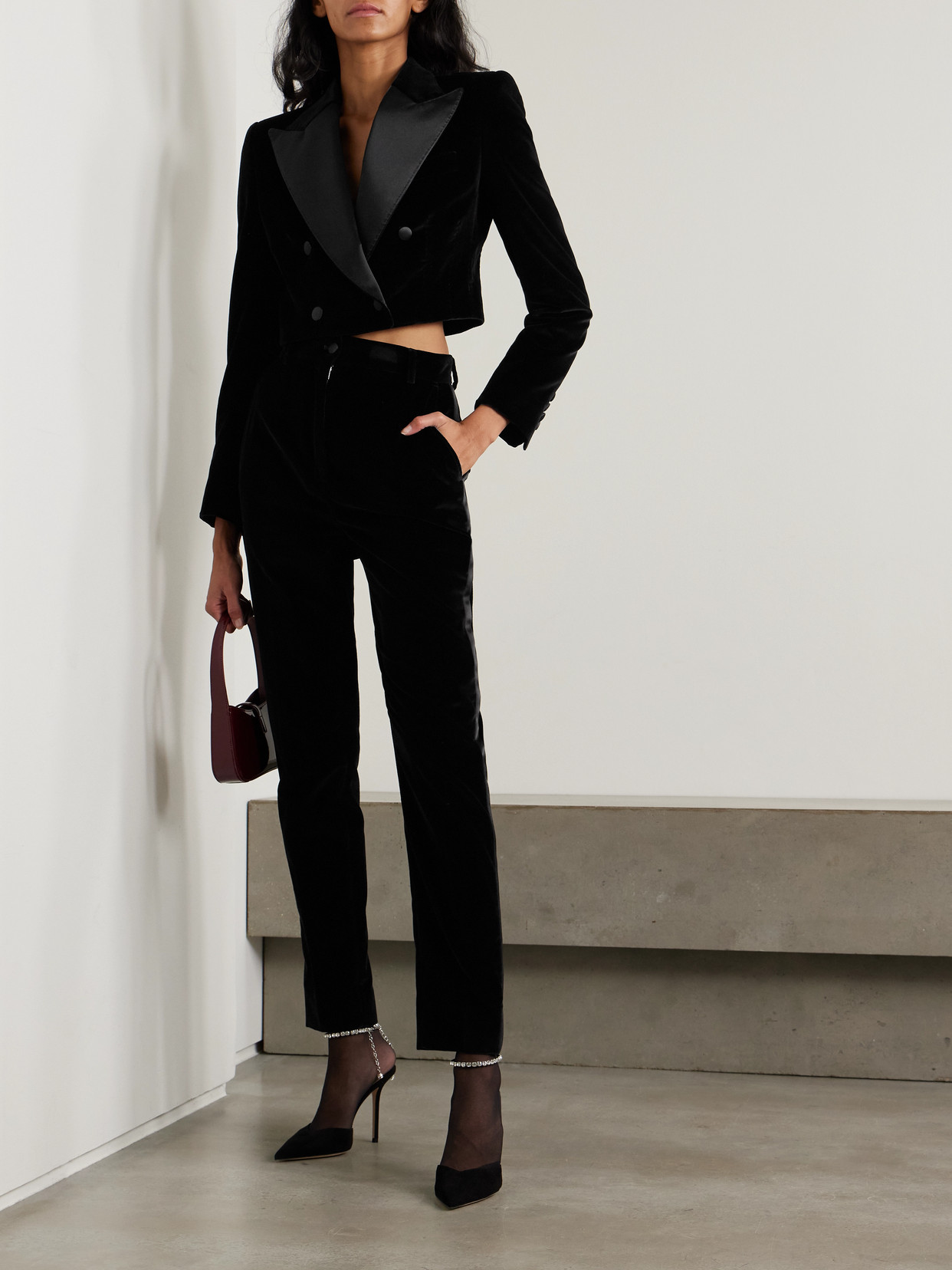DOLCE & GABBANA Dolce & Gabbana Satin-trimmed Cotton-blend Velvet Slim-leg Pants