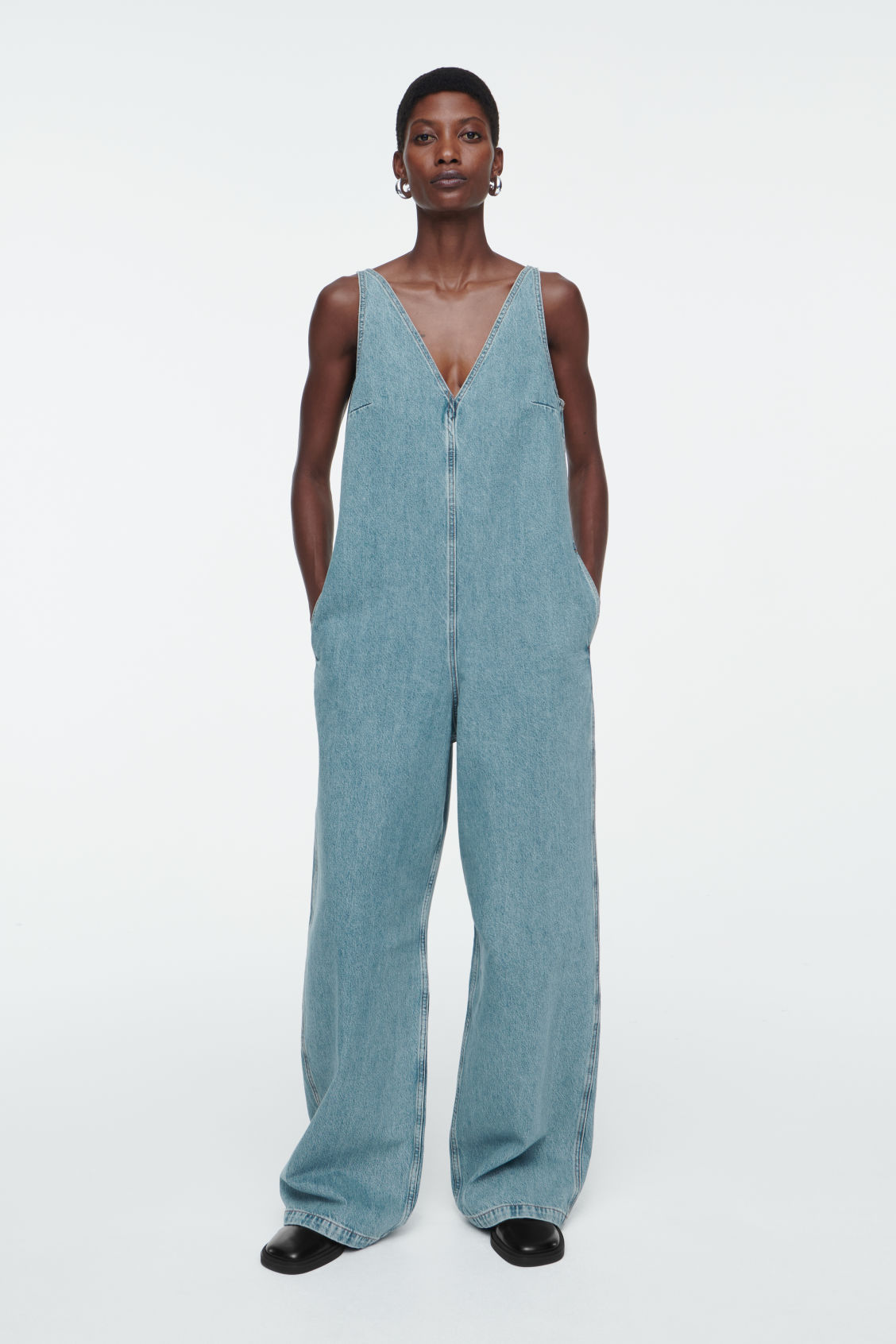 Cos V-Neck Denim Jumpsuit In Blue - 60% Off | Editorialist