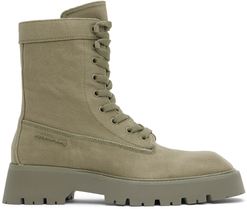 Alexander Wang Khaki Throttle Lace-Up Ankle Boots In 248asurplus 
