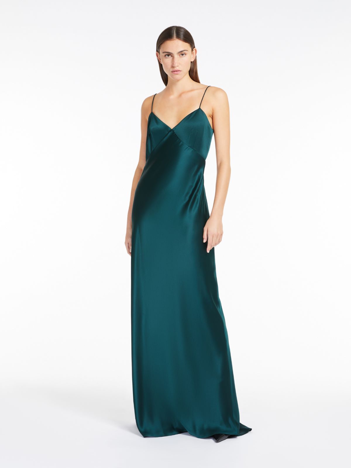 Max Mara Silk Slip Dress Dark Green Editorialist