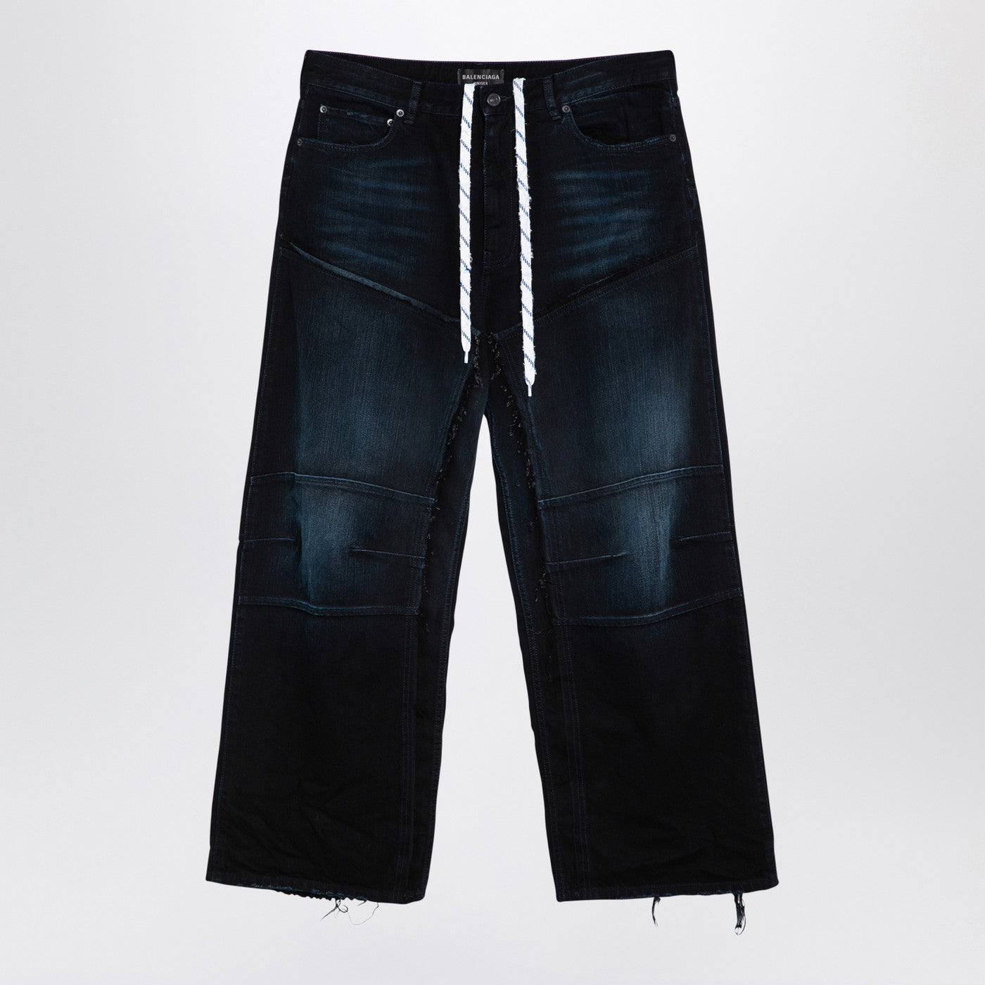 Balenciaga Dark Blue Denim Double Knee Trousers In Yellow - 10 