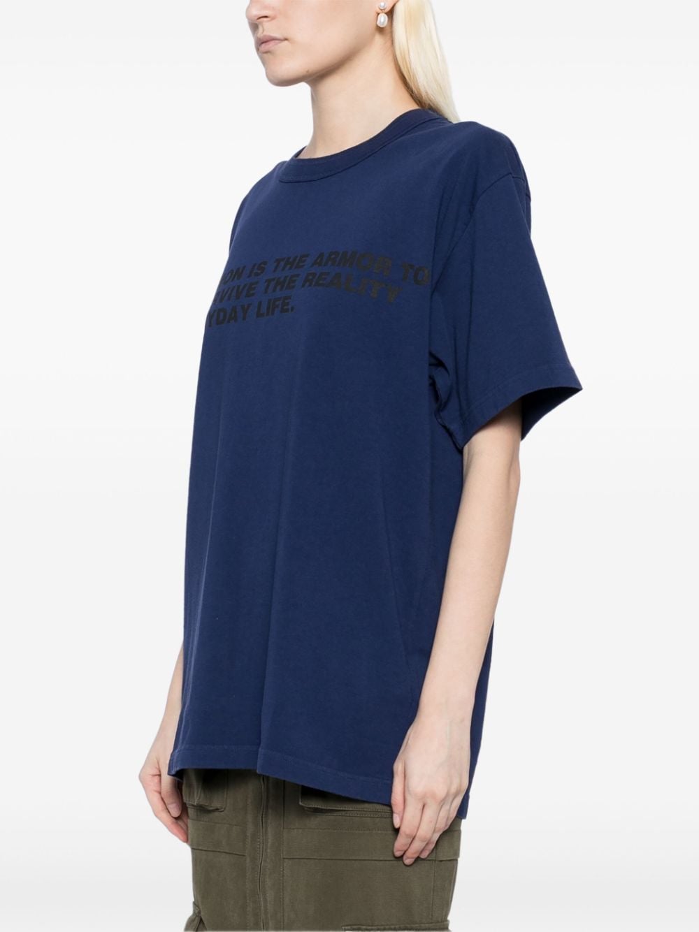 Sacai Bill Cunningham Graphic Embroidery T-Shirt - Blue | Editorialist