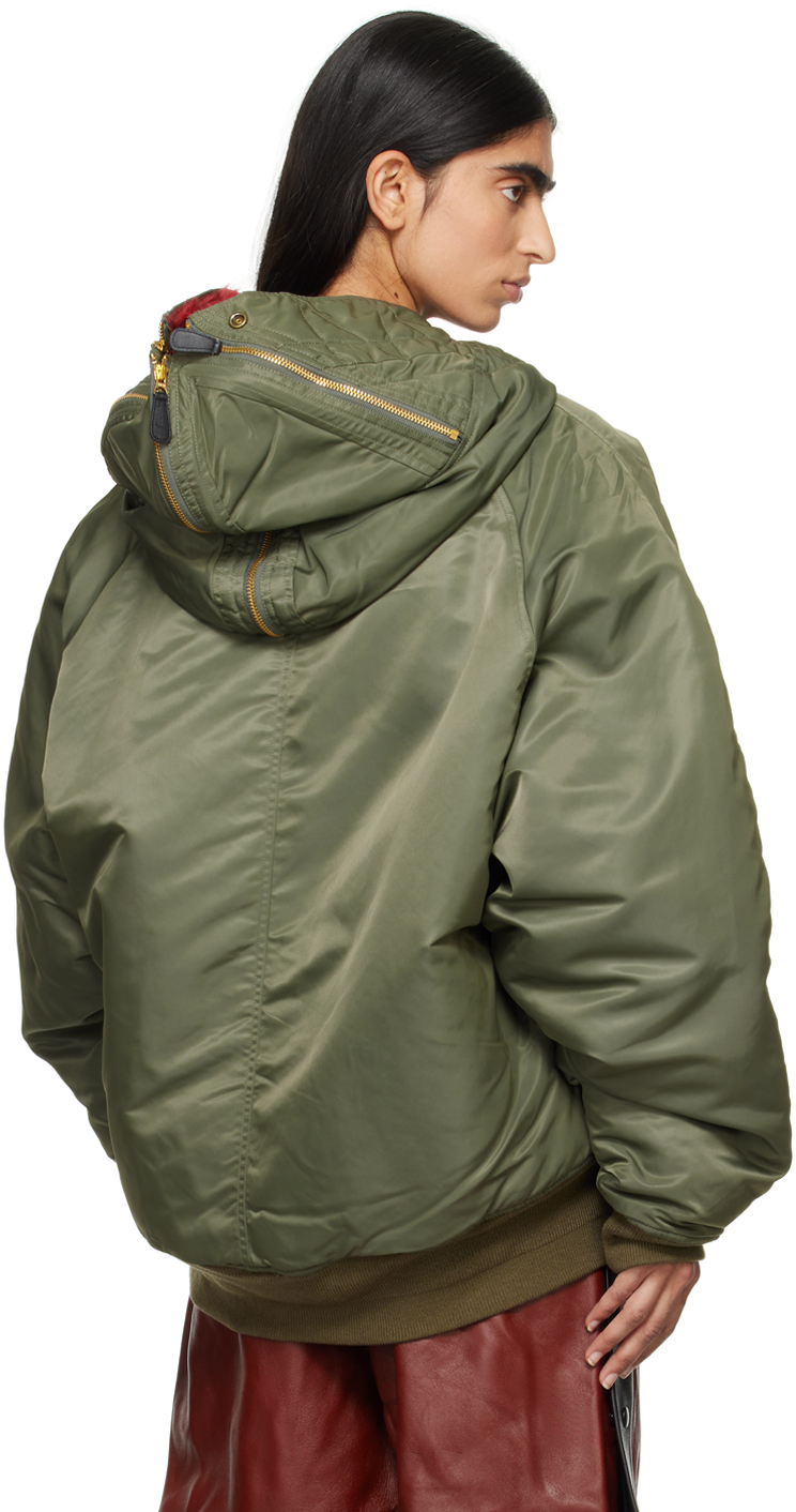 Doublet Petal Mouth Hood Bomber Jacket In Khaki - 60% Off