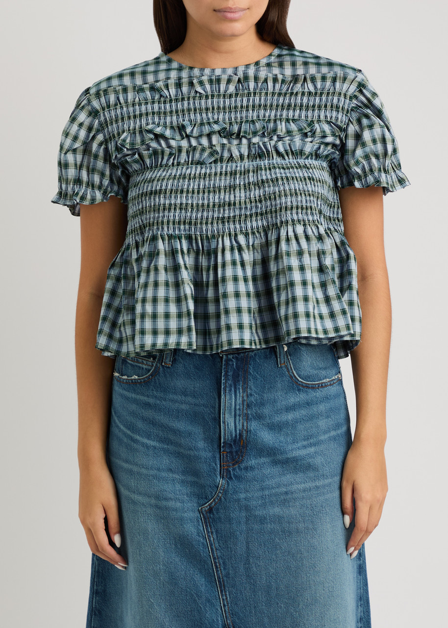 Sister Jane Arabella Checked Woven Top In Blue 50% Off