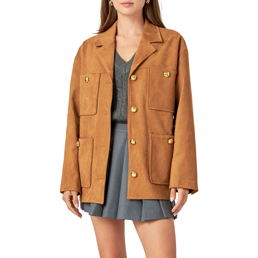 ENGLISH FACTORY English Factory Padded Shoulder Faux Suede Jacket