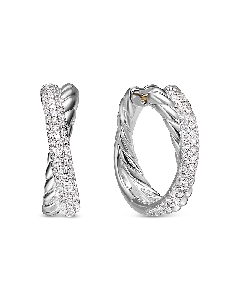 David Yurman Crossover Hoop Earrings With Diamonds Diamond