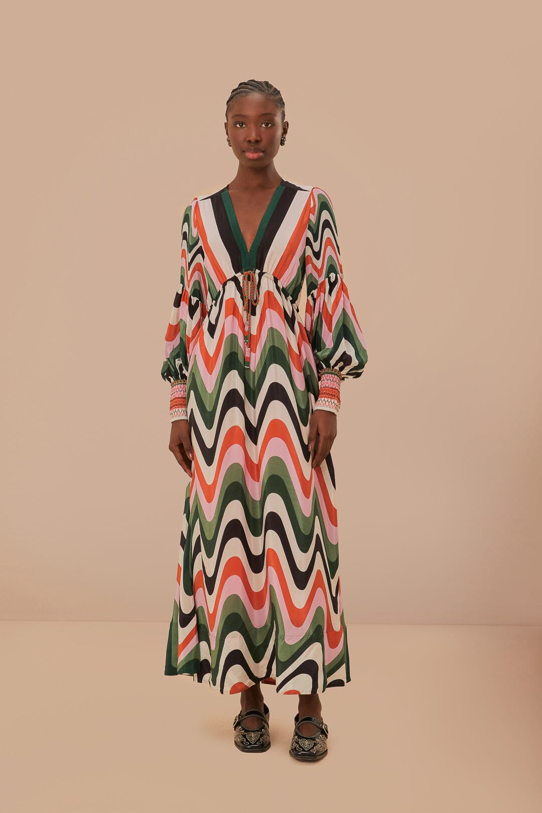 farm rio vintage wave long-sleeve maxi dress Wave Gradient Maxi Dress