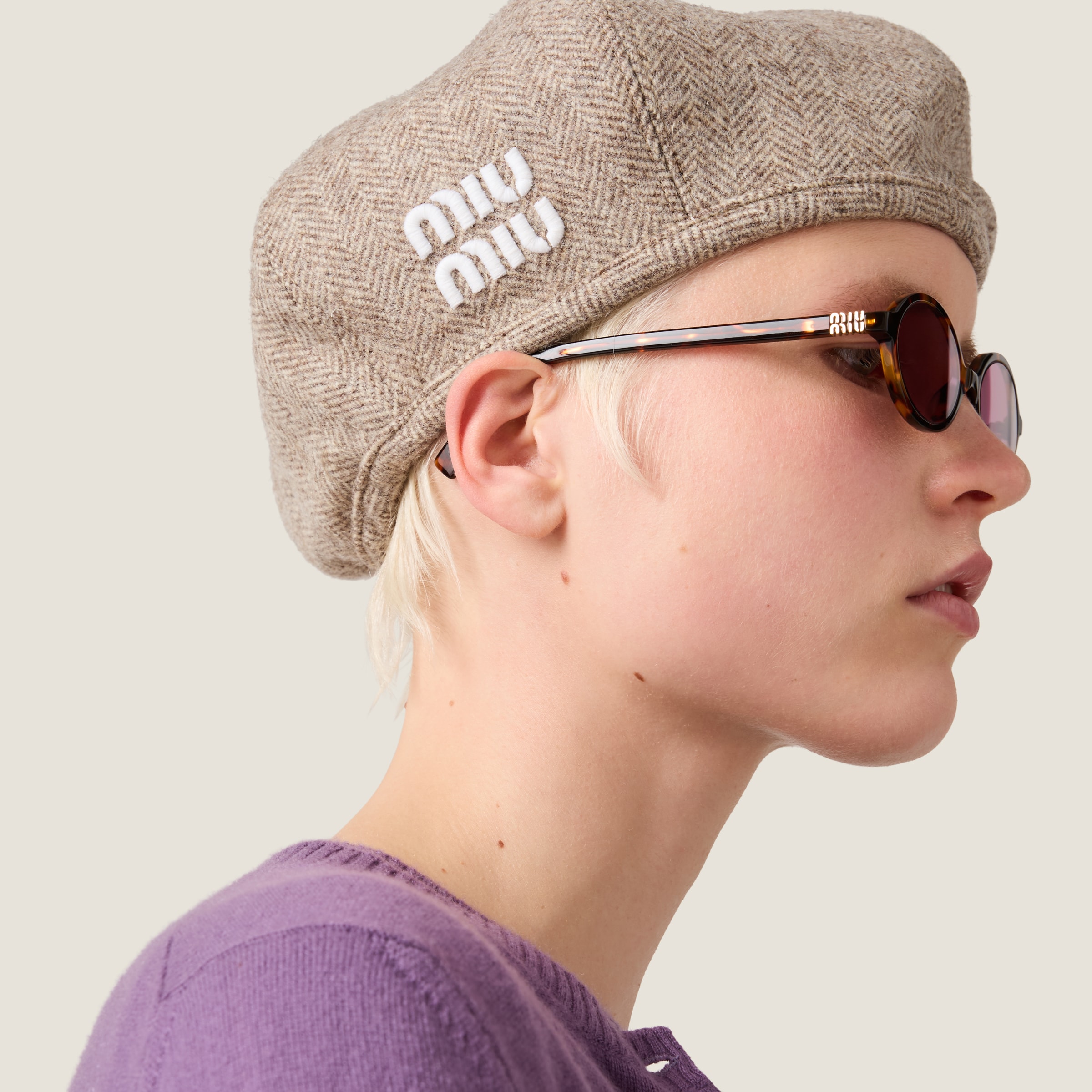 Miu Miu Wool Chevron Beret - Khaki | Editorialist