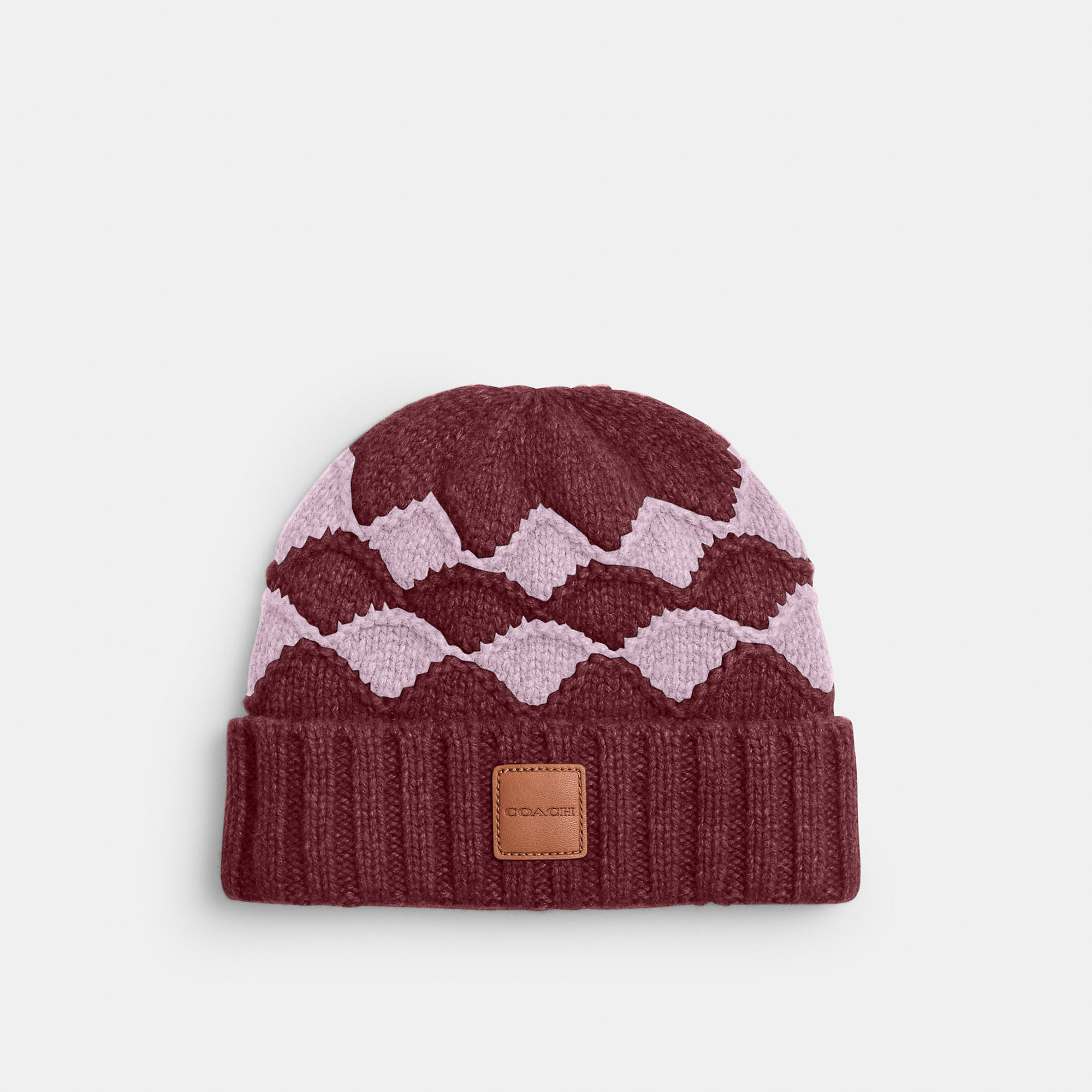 Coach Bobble Stripe Beanie In Oxblood/Pink - 30% Off 