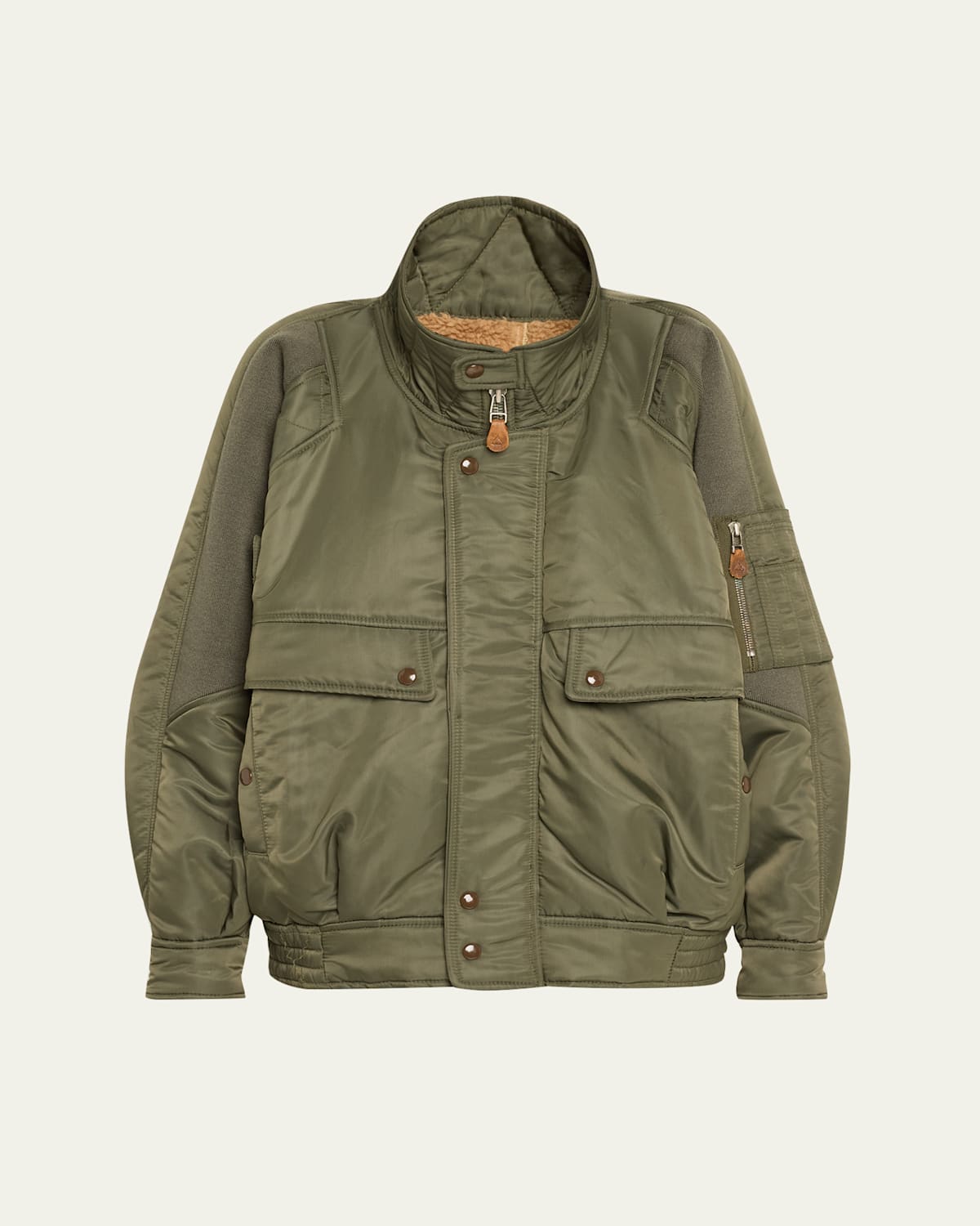 R13 Ribbed Flight Bomber Jacket - Olive | Editorialist