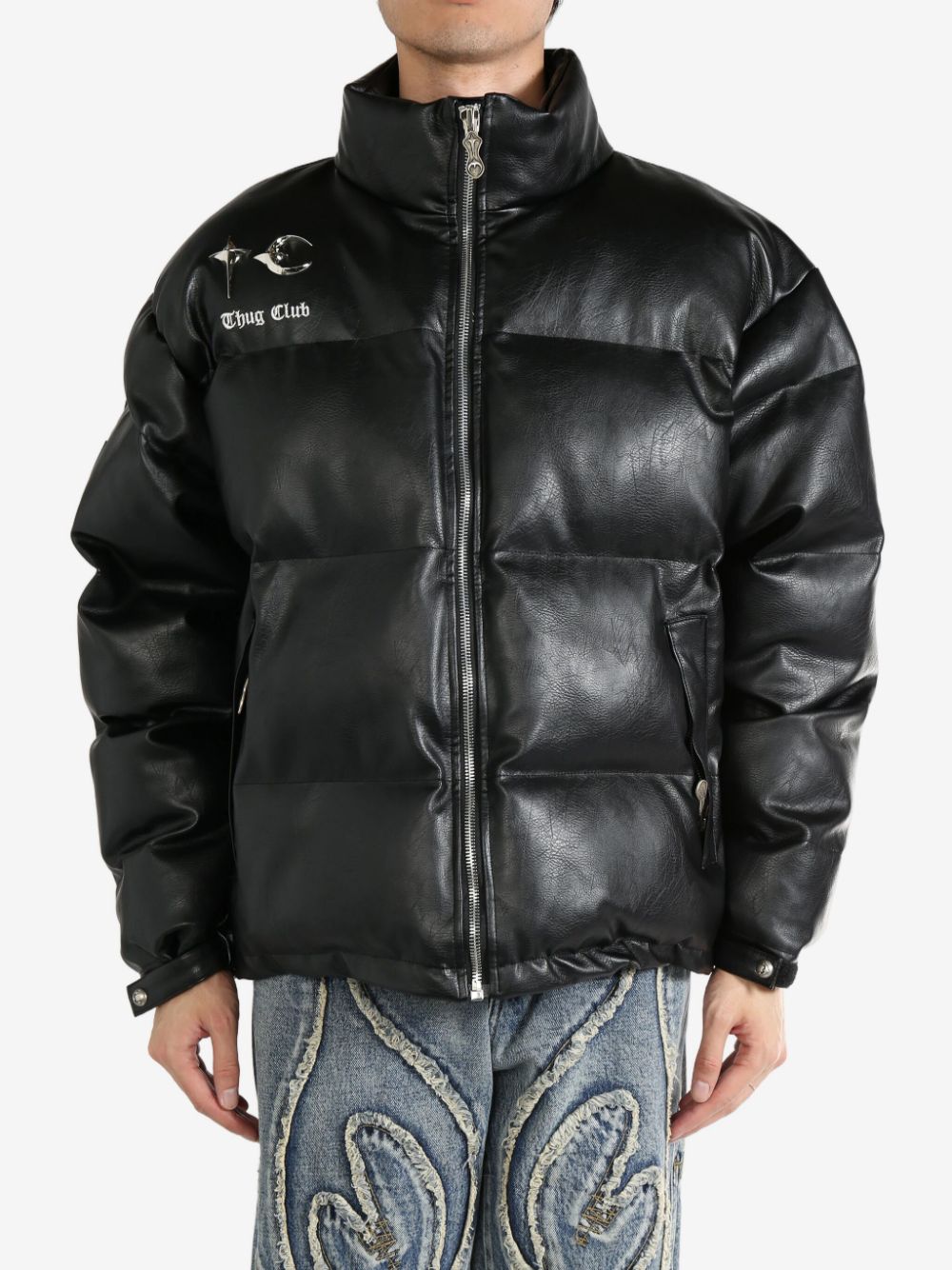Thug Club Leather Padded Jacket - Black | Editorialist