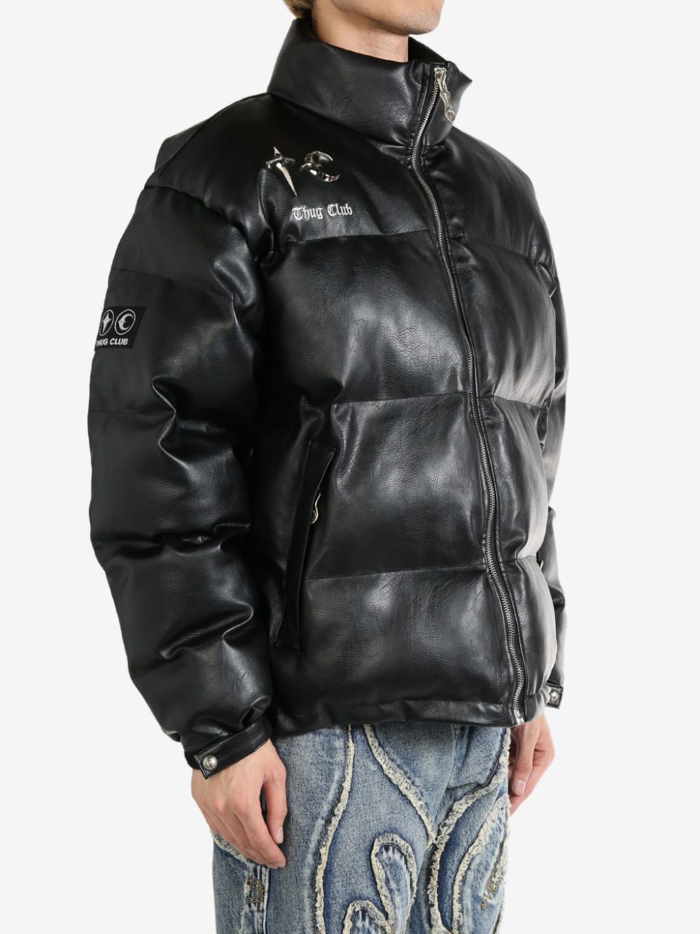 Thug Club Leather Padded Jacket - Black | Editorialist