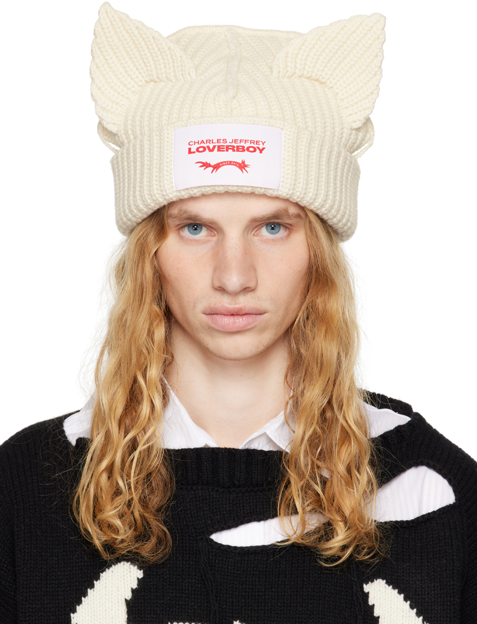Charles Jeffrey Loverboy Off-White Chunky Ears Beanie - Ecru
