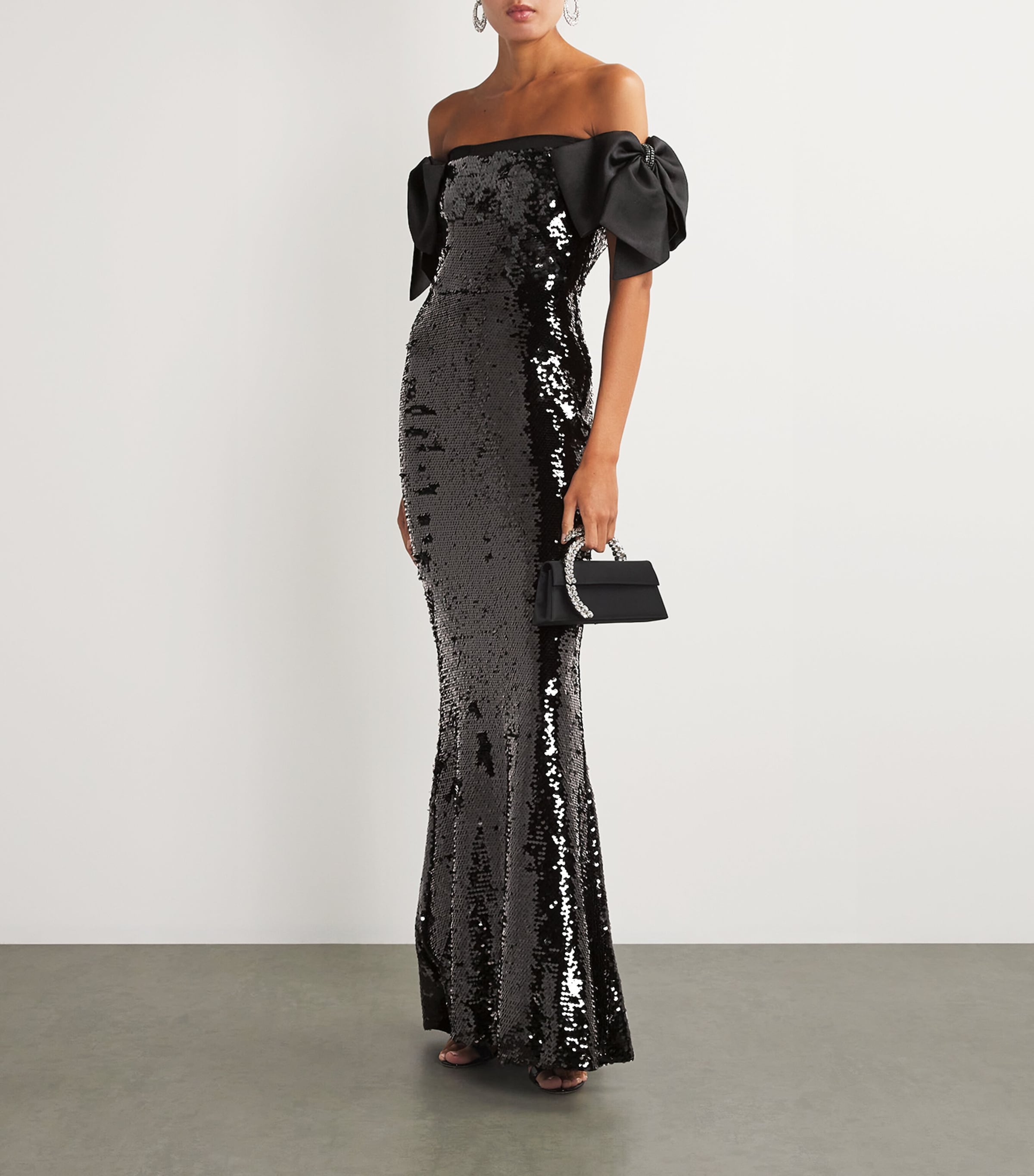 Self-Portrait Sequin Maxi Dress With Bow Detail In Black - 30% Off |  Editorialist