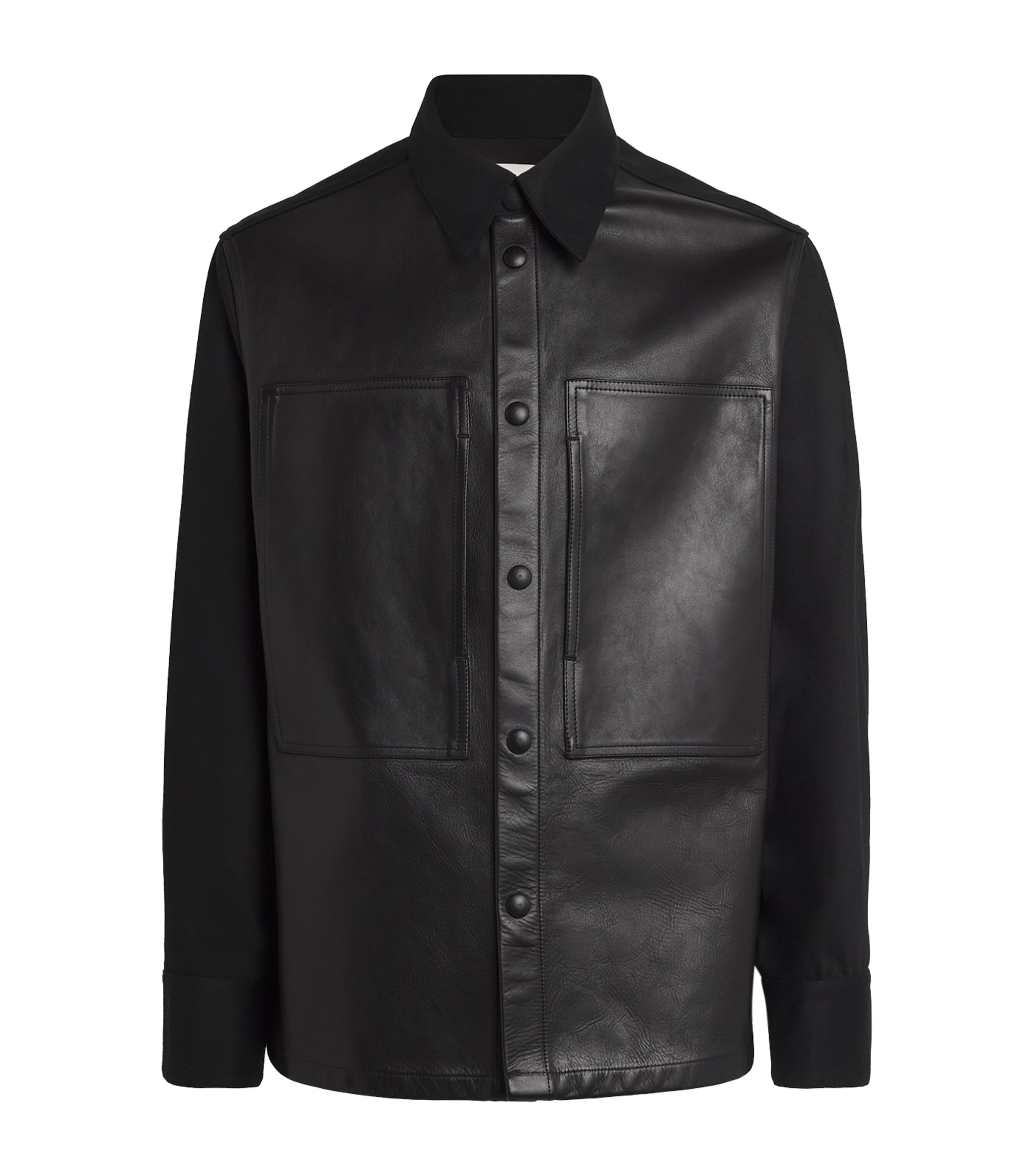 Jil Sander Leather-Denim Workwear Shirt - Black | Editorialist