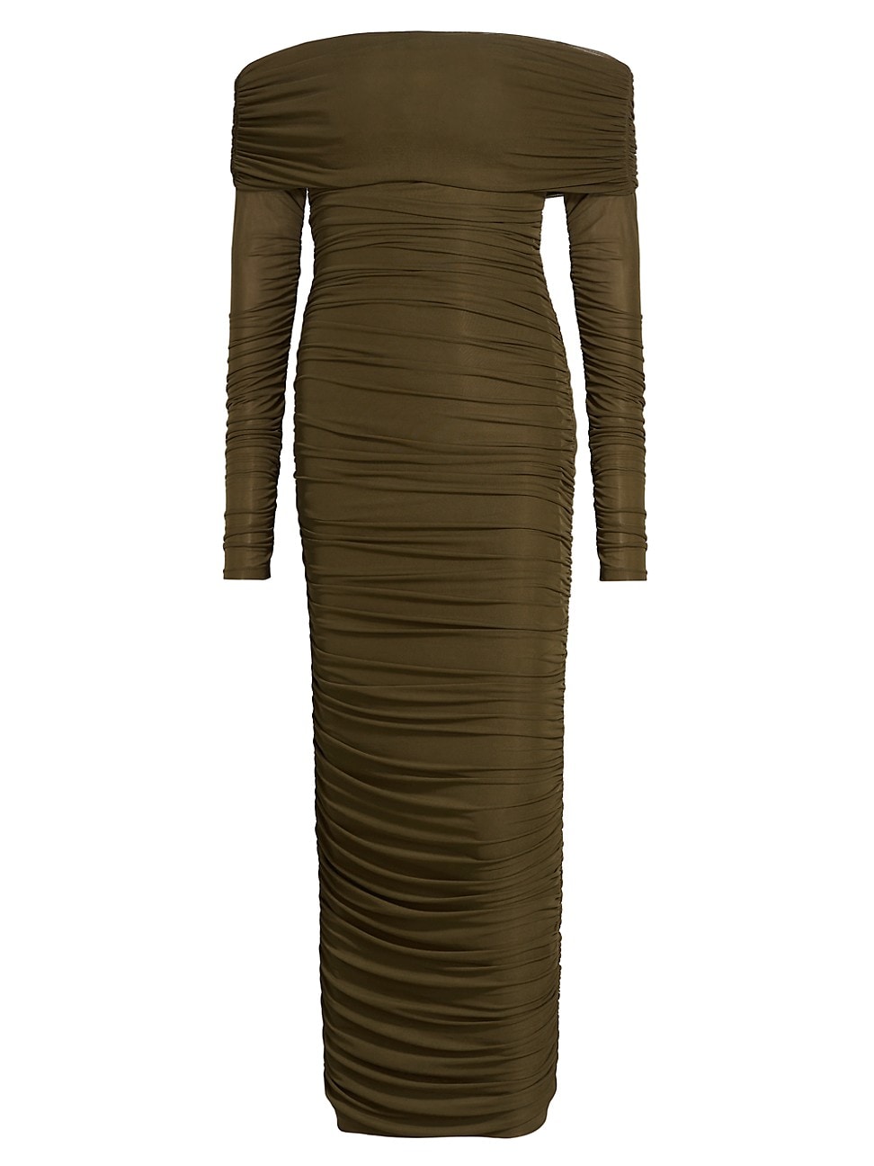 dark green bardot slinky ruched bodycon midaxi dress Ronny Kobo Varonica Off-The-Shoulder Midi-Dress In - 25% Off 1930s evening gown