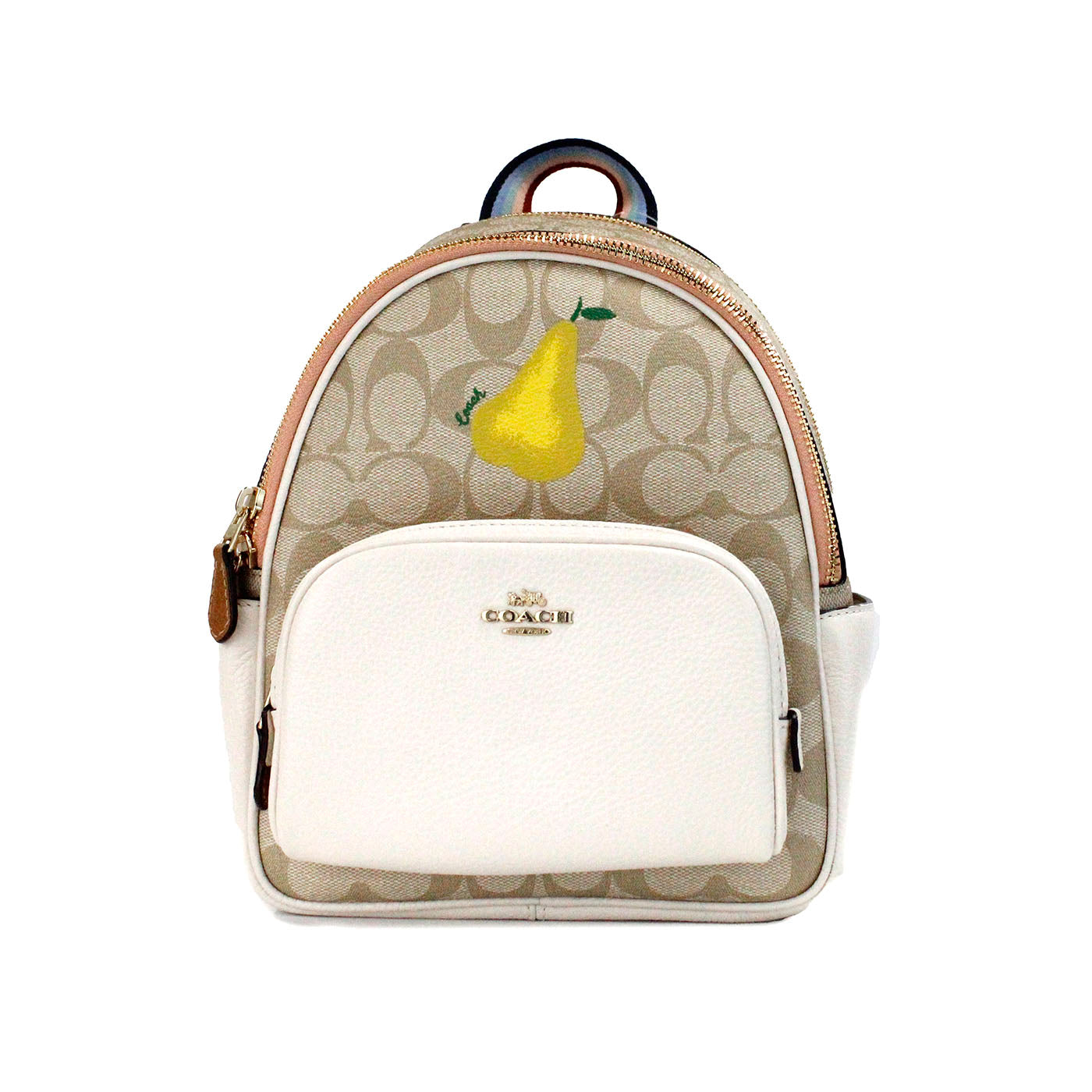 COACH Signature Mini Backpack in White and Brown with mini backpack accessory ! Designer Coach Mini Backpack Bag, Key Chain Charm & Coin  main image 2