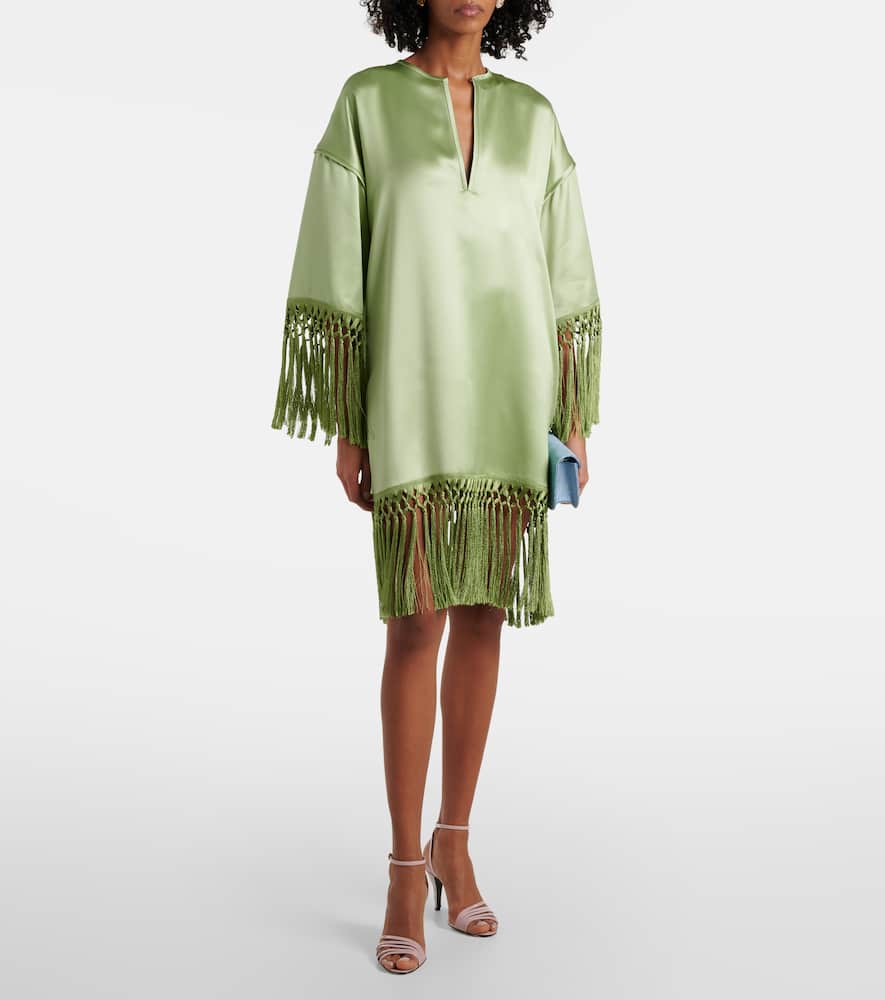 VALENTINO Valentino Fringed Silk Duchess Satin Tunic