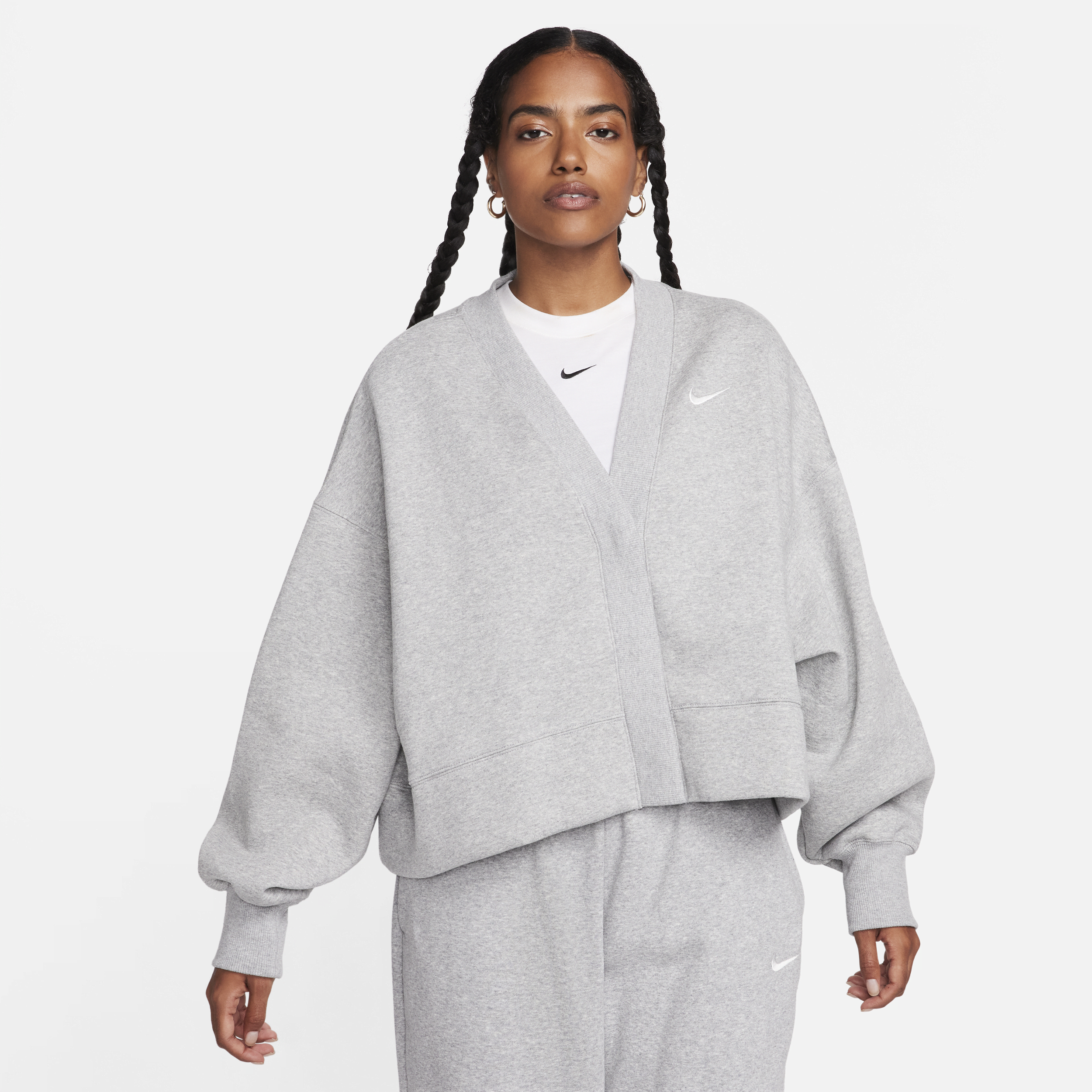 Nike Sportswear Phoenix Fleece Over-Oversized Cardigan In Grey