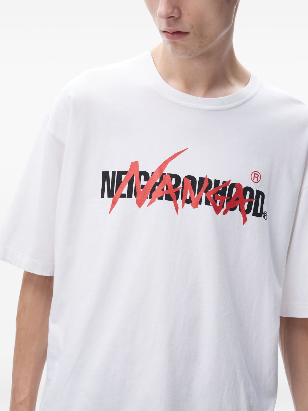 Neighborhood Logo-Print T-Shirt In White - 48% Off | Editorialist