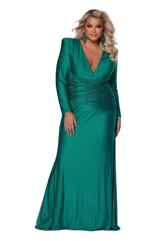 SYDNEY'S CLOSET Johnathan Kayne for Sydney's Closet Ruched Long Sleeve V-Neck Evening Gown