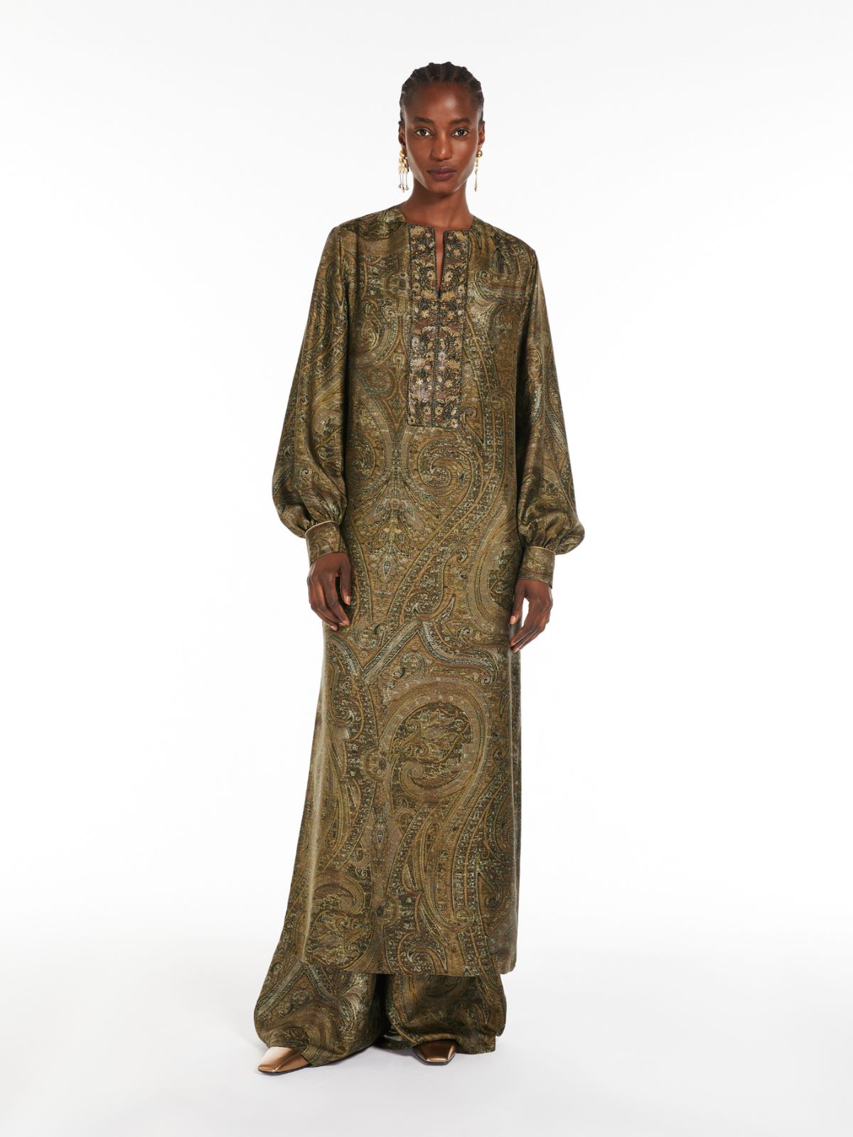 Max Mara Printed Silk Tunic Dress In Olive Green - 30% Off | Editorialist Max Mara Printed Silk Tunic Dress In Olive Green - 30% Off | Editorialist