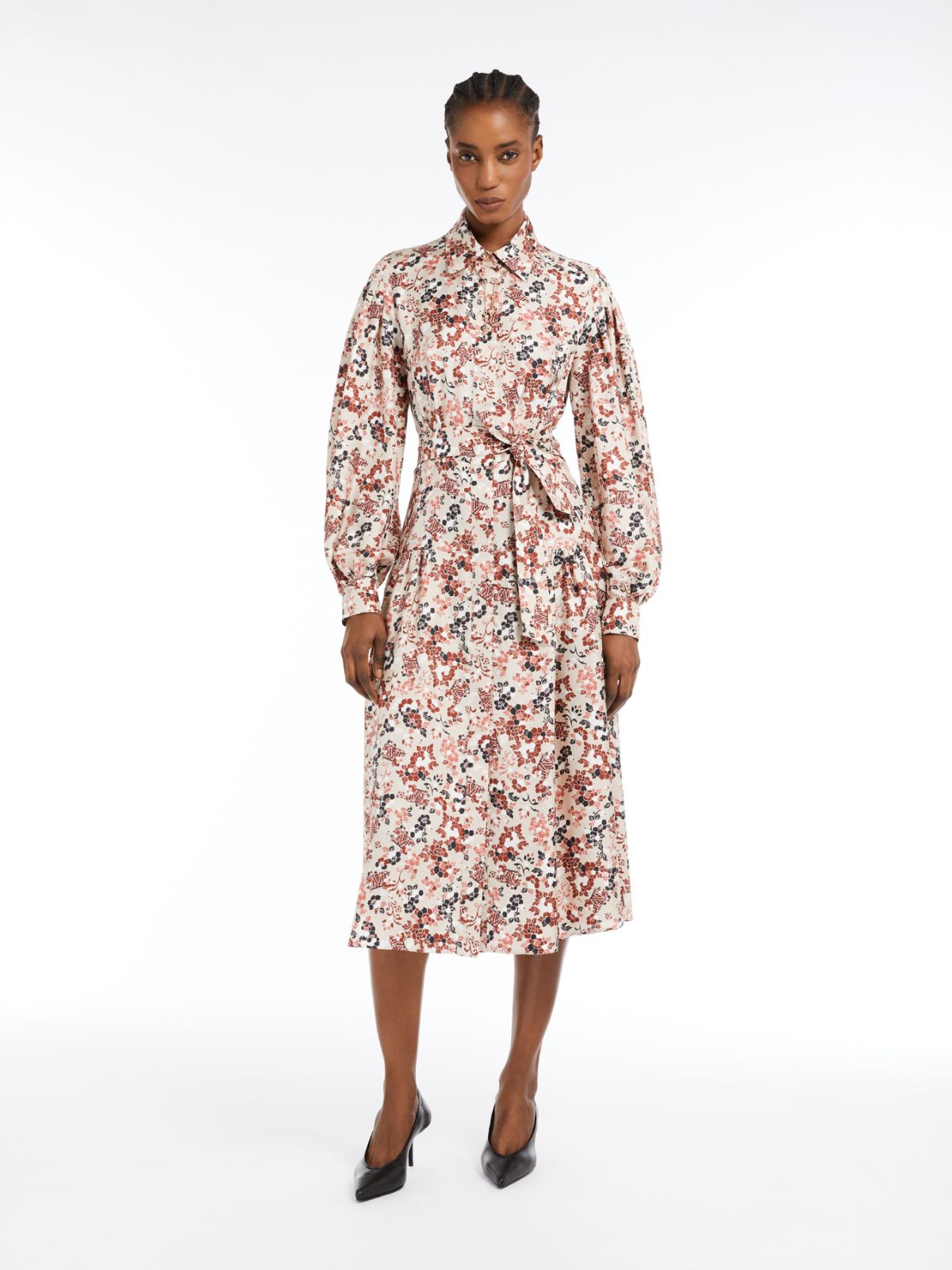 Max Mara Printed Silk Shirt Dress In Sand - 30% Off | Editorialist