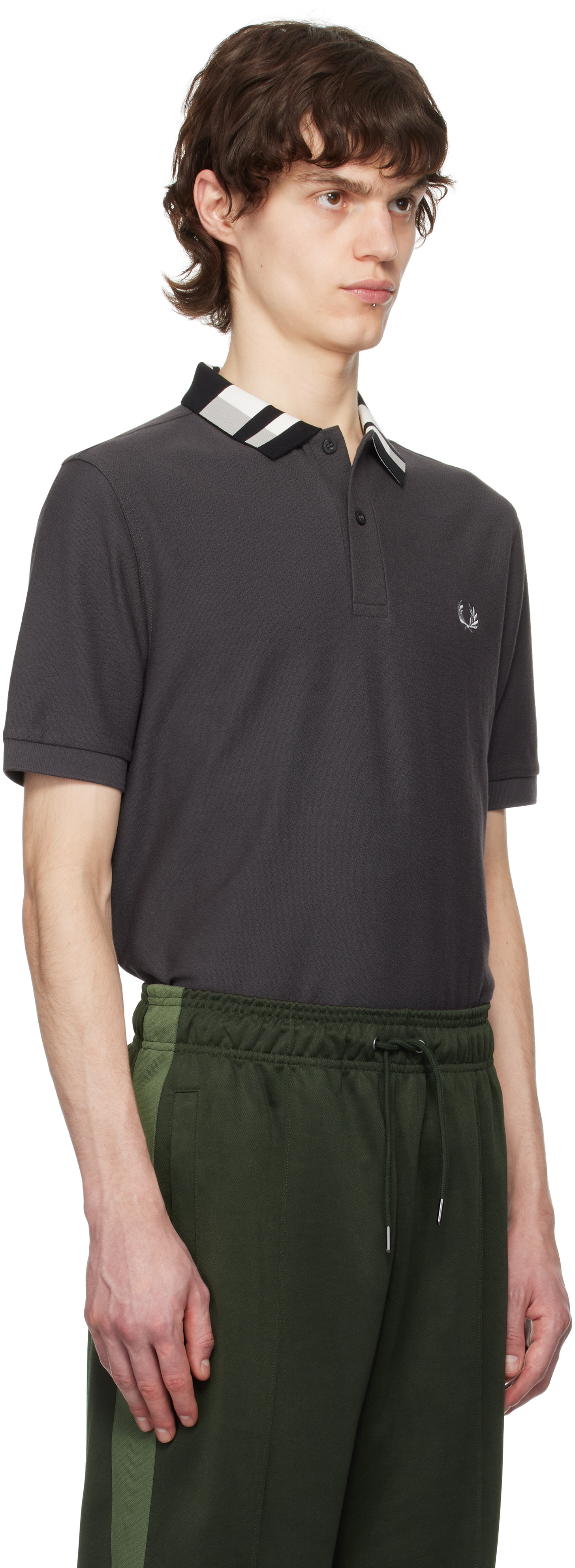 Stein Gray Windproof Nylon Collared Uniform Polo In Charcoal - 60 