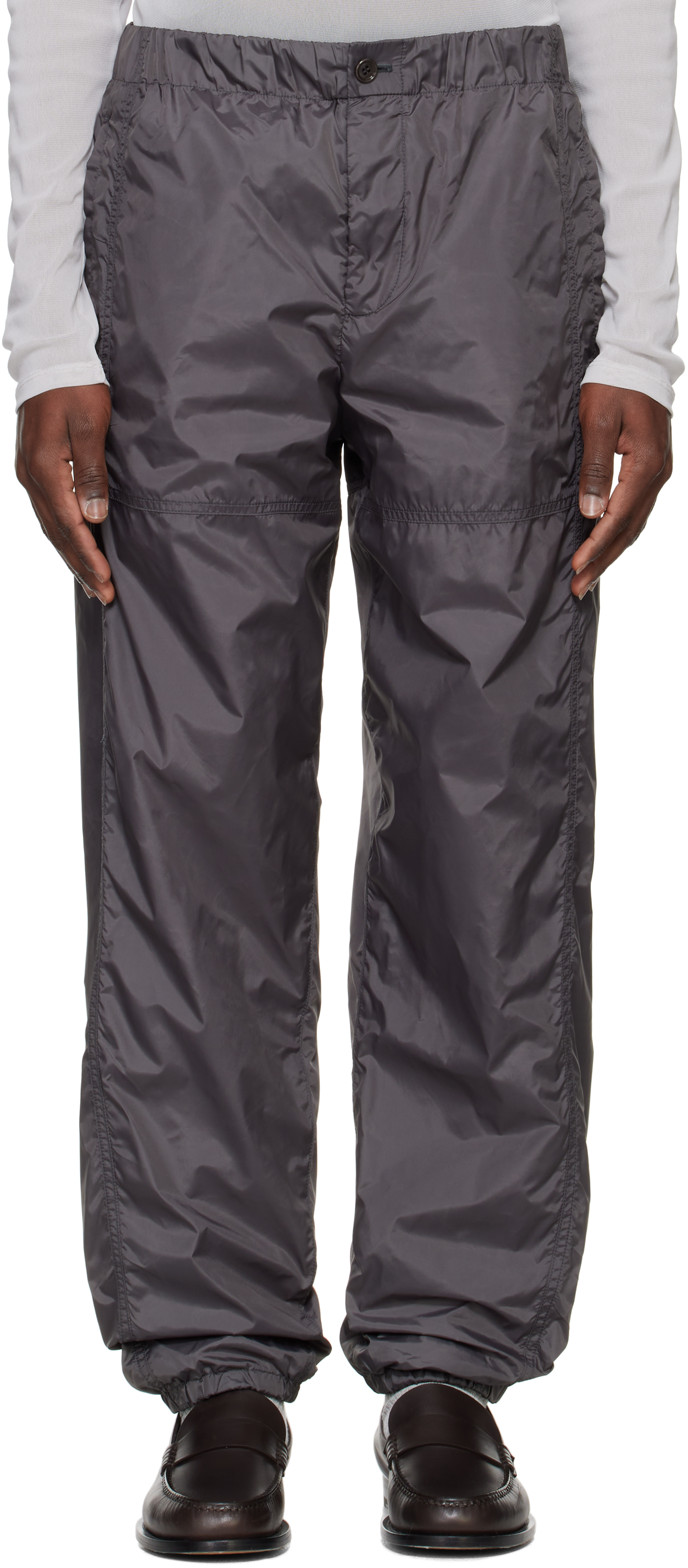 Dries Van Noten Gray Nylon Taffeta Sweatpants In 803 Dark Grey