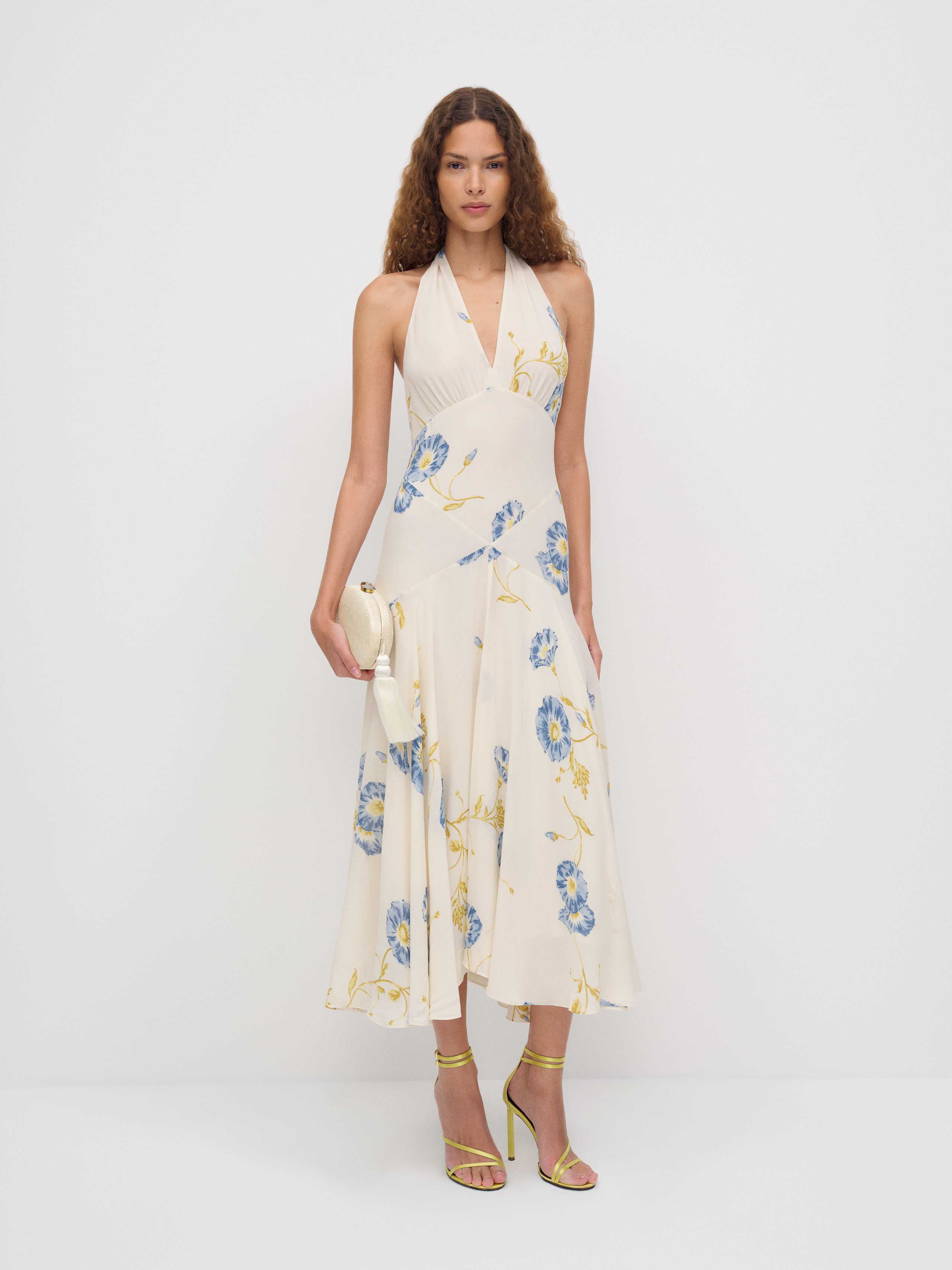 lemon dress linen Butter Yellow Linen Button-Front Dress With Ruffled Neckline main image 0