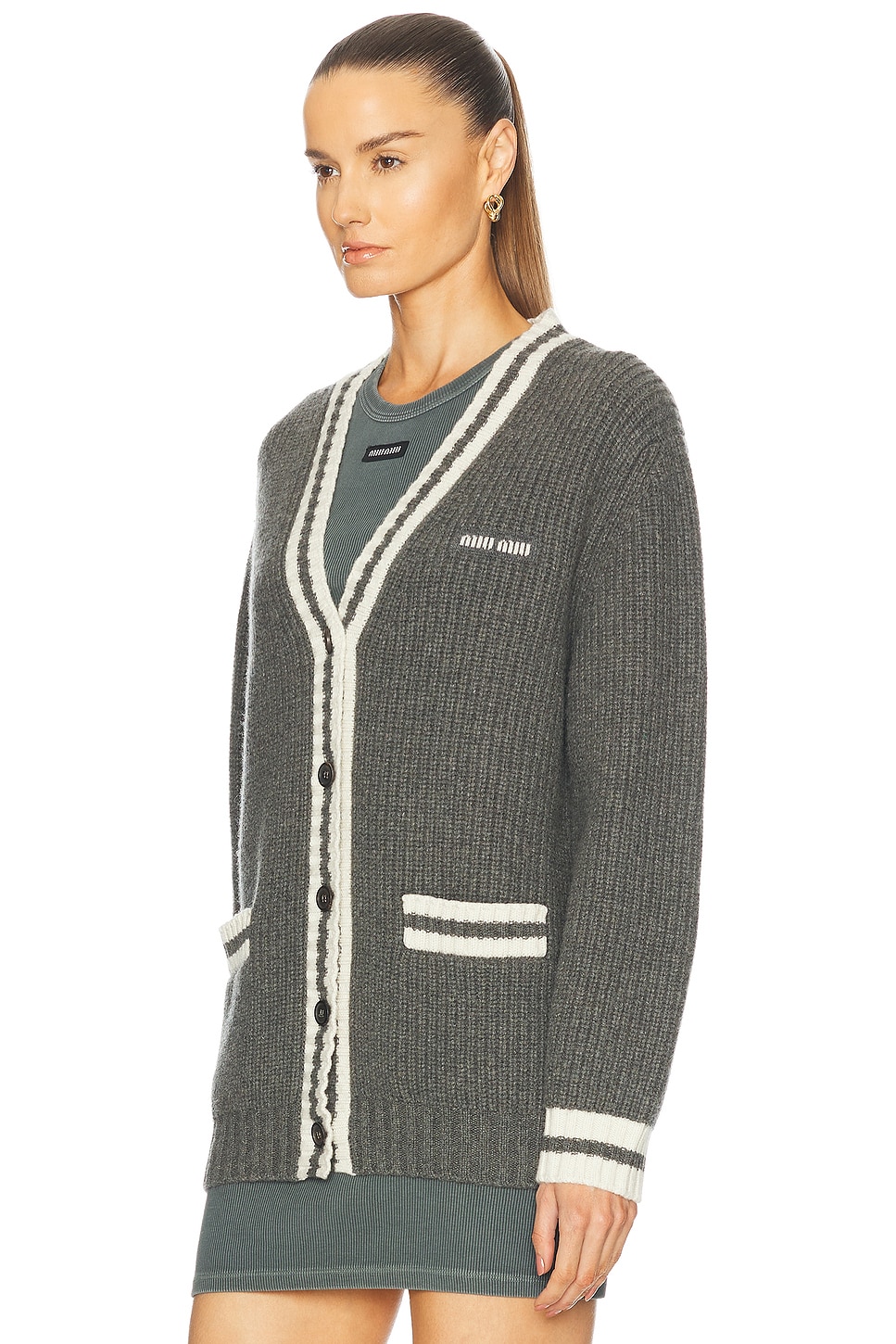 Miu Miu Cashmere Cardigan - Ardesia | Editorialist