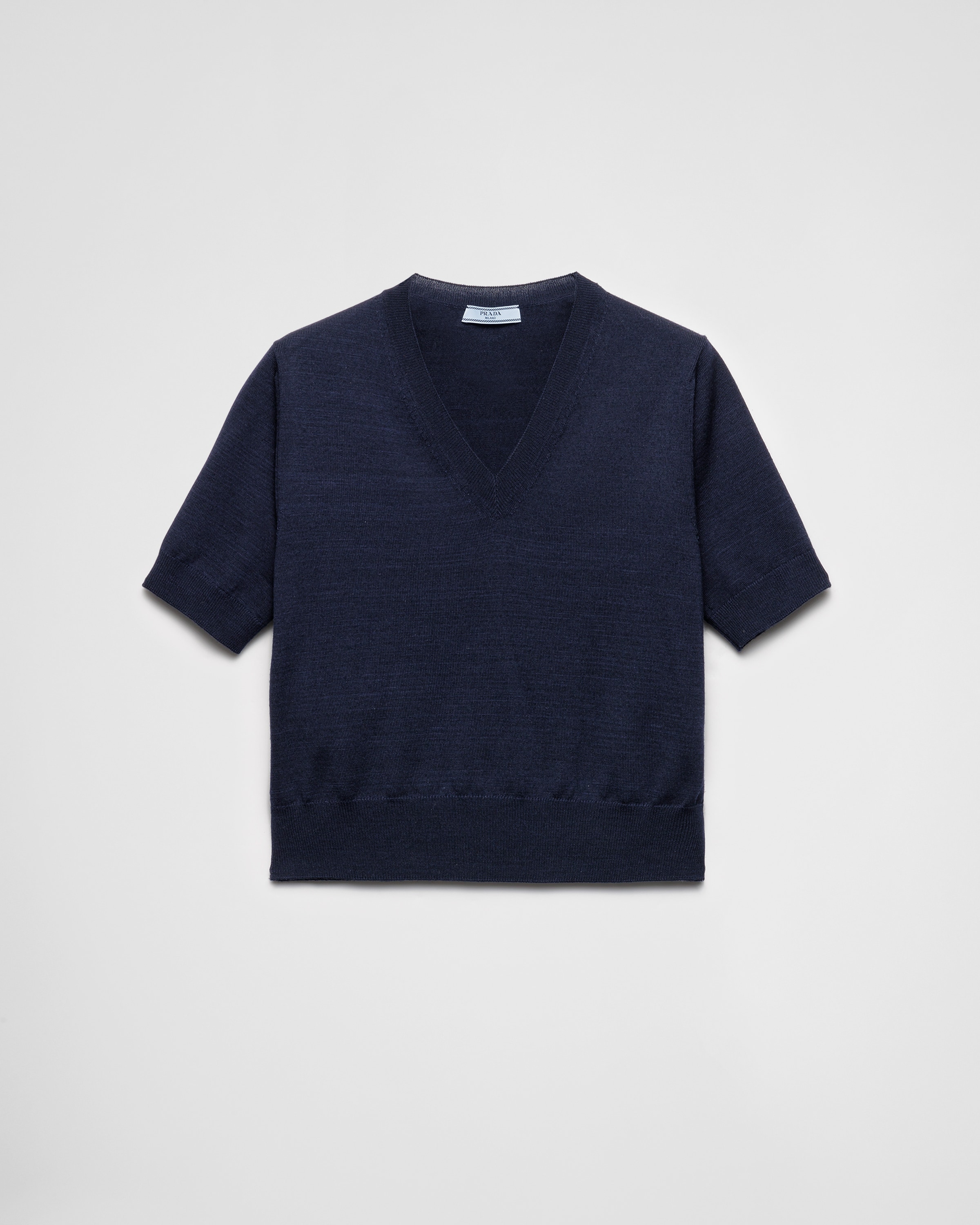 トップス PRADA NAVY WOOL V-NECK SWEATER Prada V-Neck Wool Sweater - Navy | Editorialist