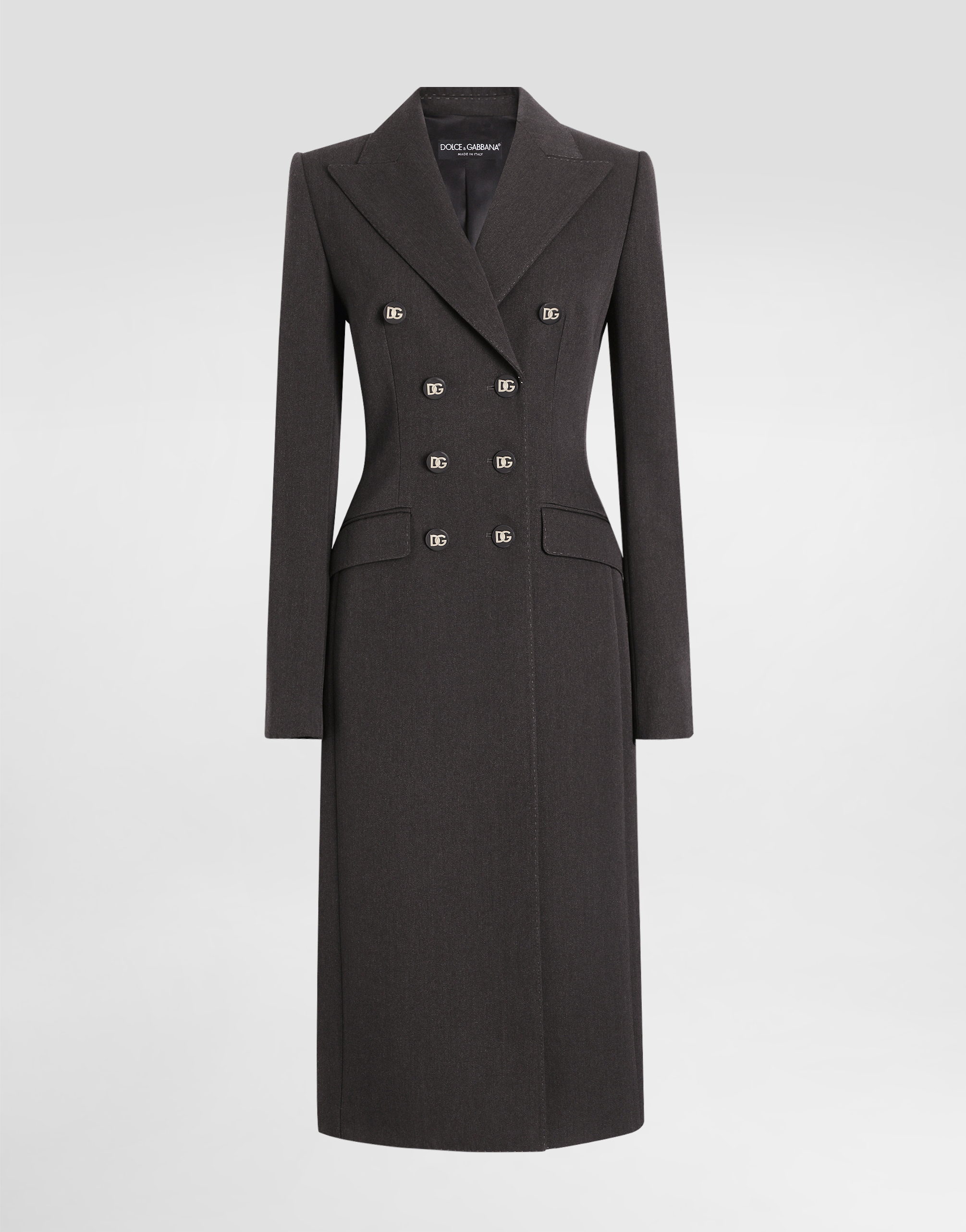 Dolce & Gabbana Double-Breasted Wool Coat With Dg Detailing - Grey