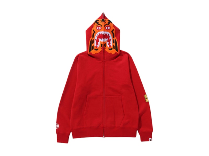 A BATHING APE Tiger Full Zip Hoodie - Red | Editorialist