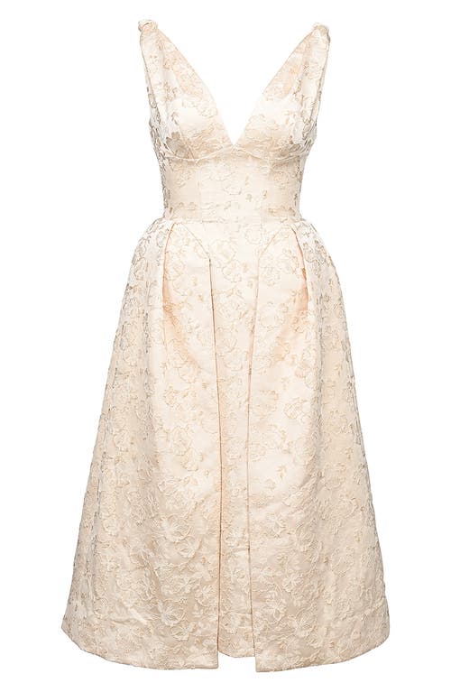 House Of Cb Paloma Metallic Jacquard Midi Dress In Ivory | Editorialist House Of Cb Paloma Metallic Jacquard Midi Dress In Ivory | Editorialist