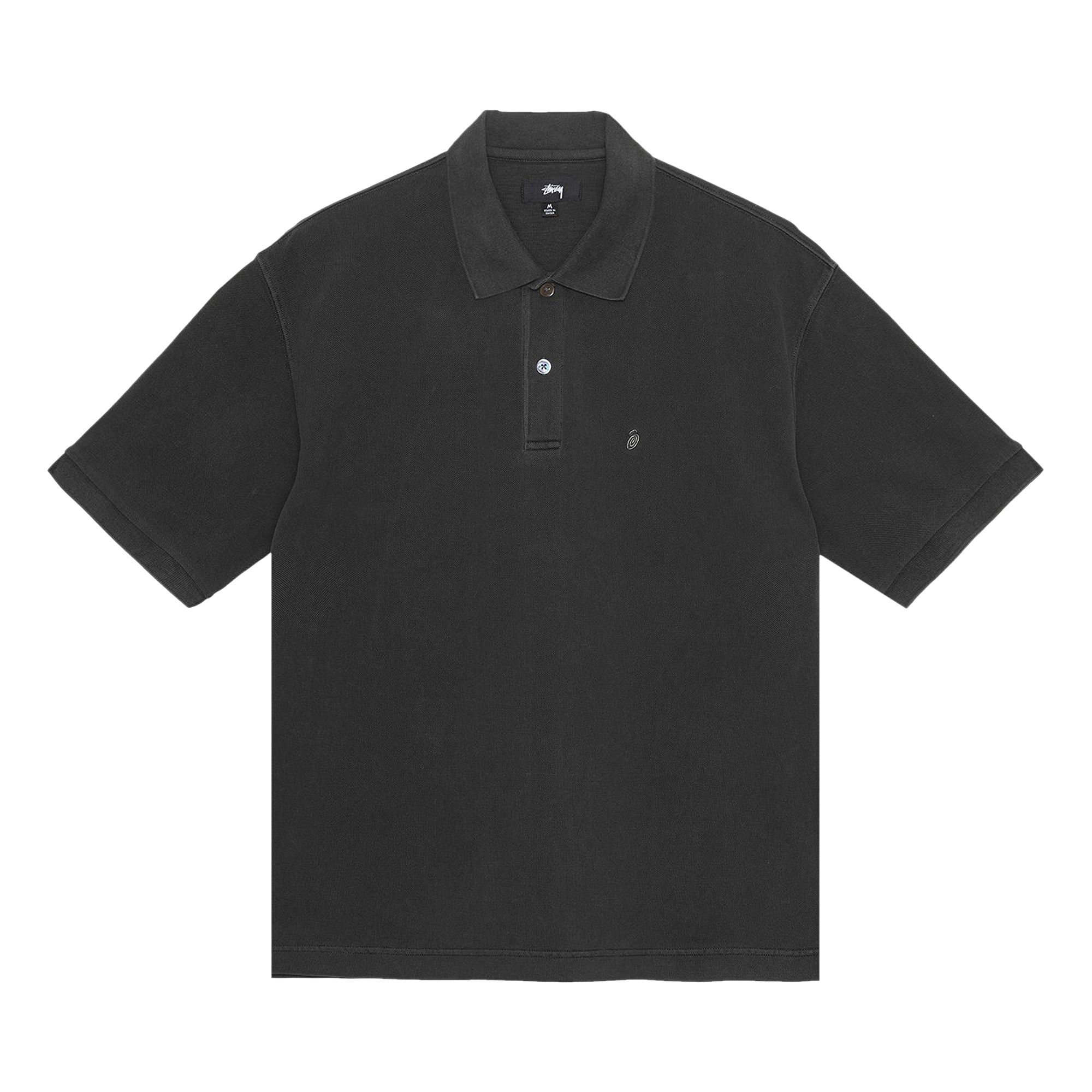 StüSsy Pigment Dyed Pique Polo - Black | Editorialist