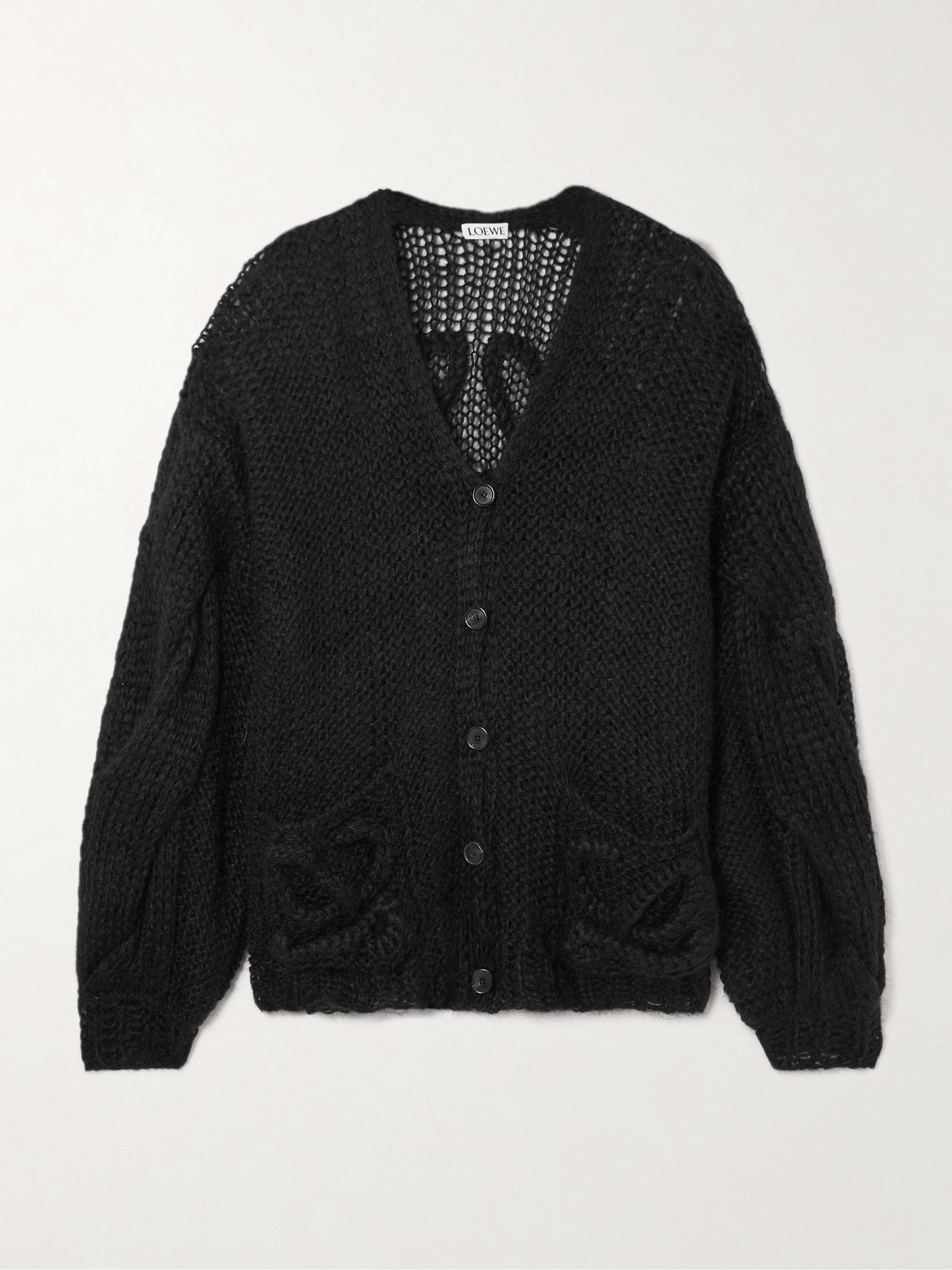 【新品】LOEWE ANAGRAM EMBROIDERY CARDIGAN Loewe Anagram Embroidered Open-Knit Mohair-Blend Cardigan In Black