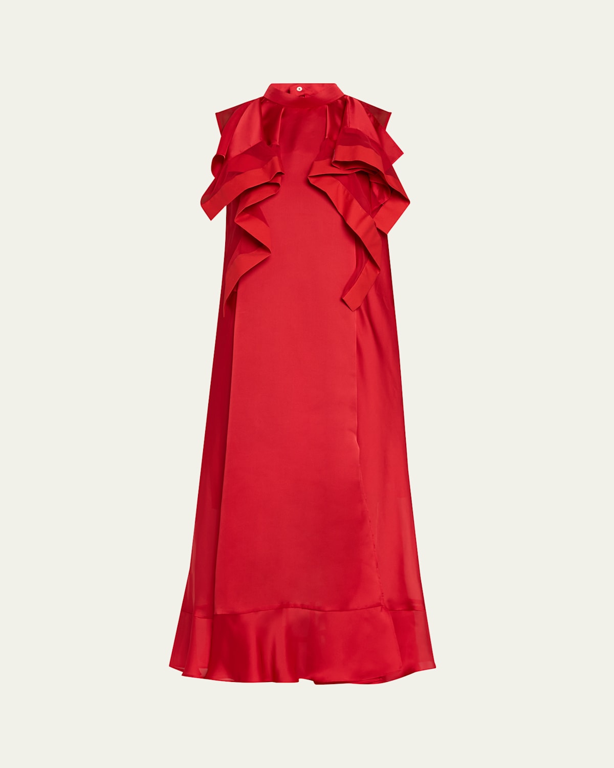 Sacai Ruffle Front Satin Maxi Dress - Red | Editorialist