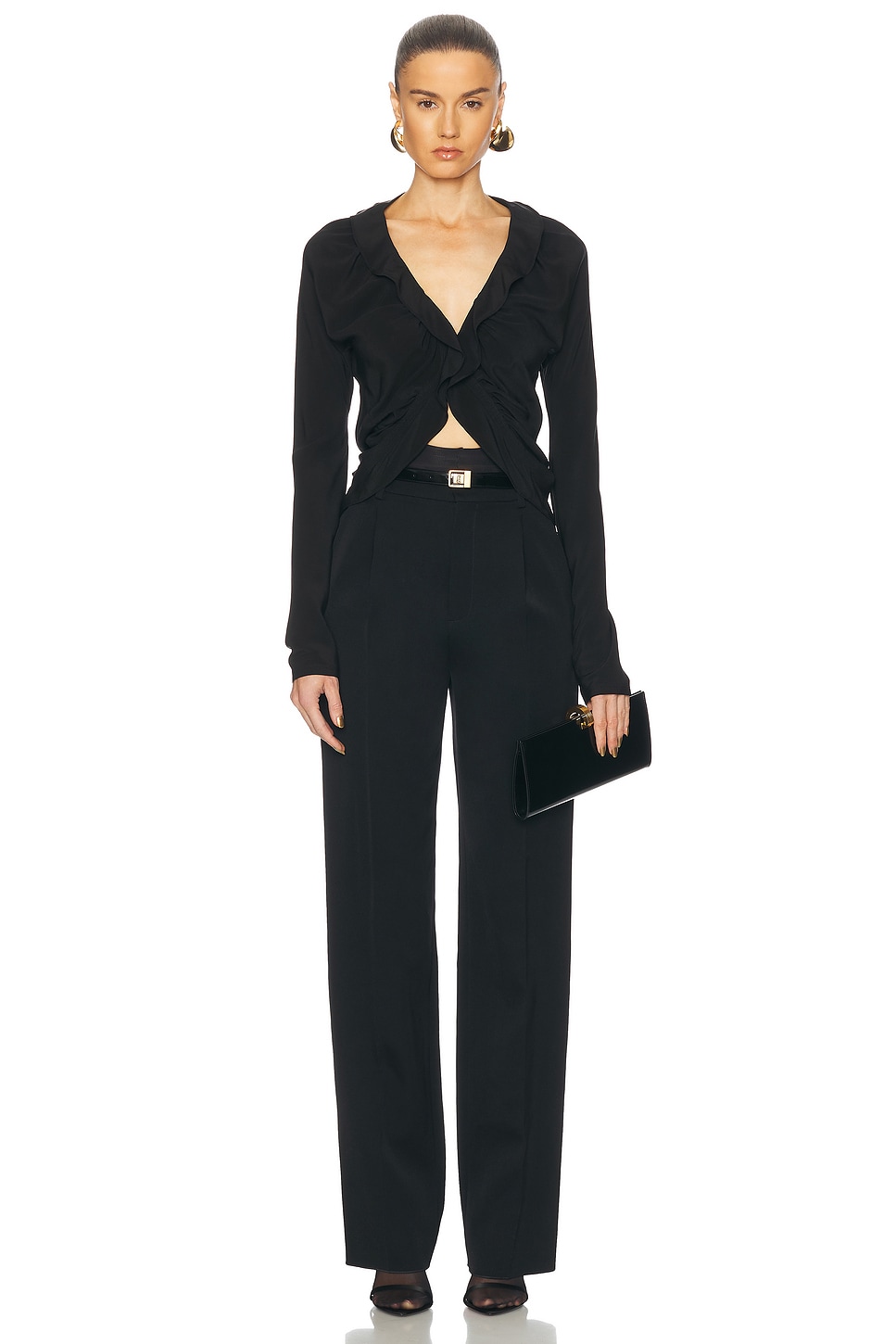 SAINT LAURENT Saint Laurent Long Sleeve Ruffle Top
