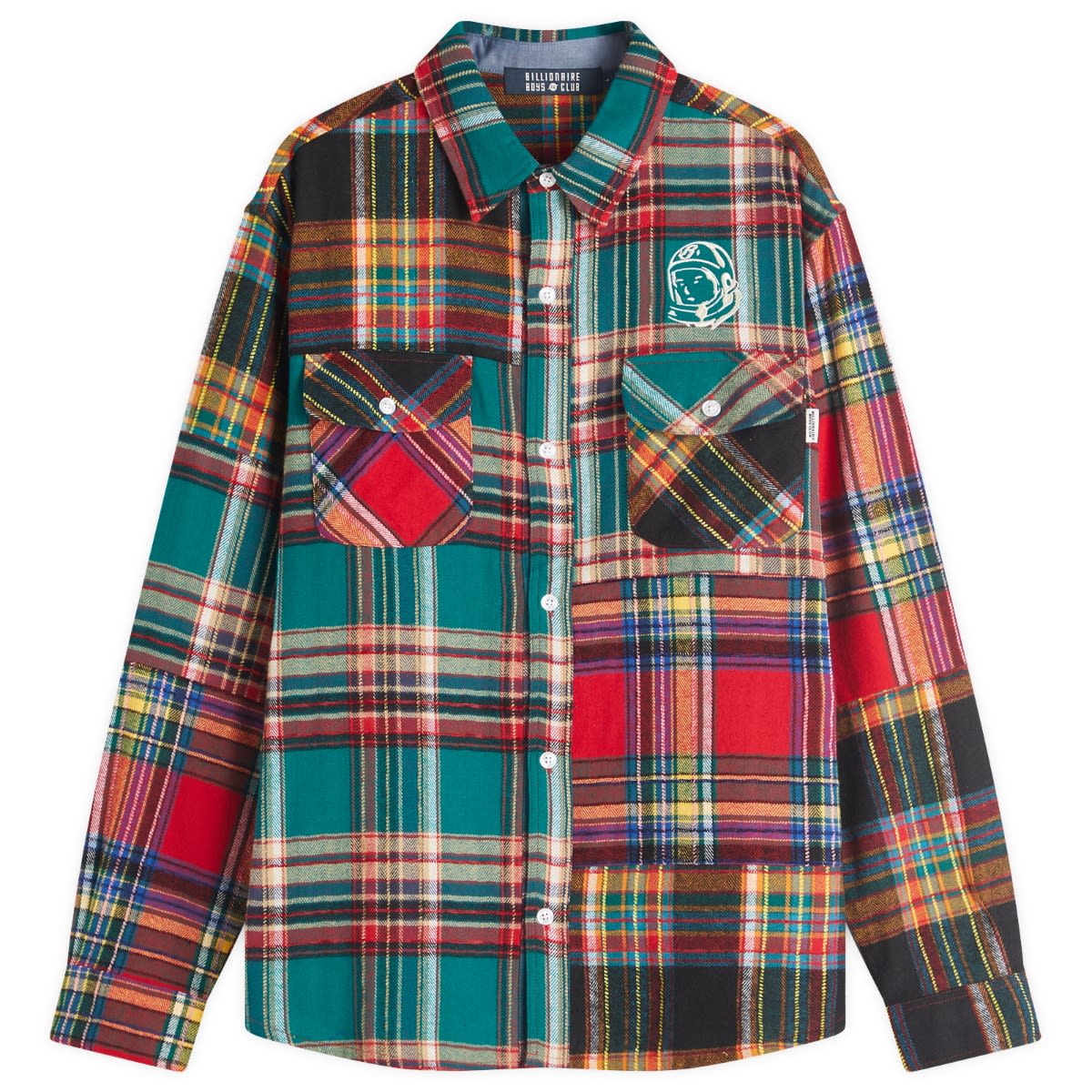 Billionaire Boys Club Script Flannel Patchwork Plaid Men Shirt - Red, image size:1200x1200