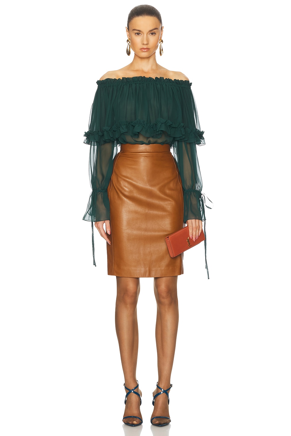 SAINT LAURENT Saint Laurent Sheer Off The Shoulder Blouse