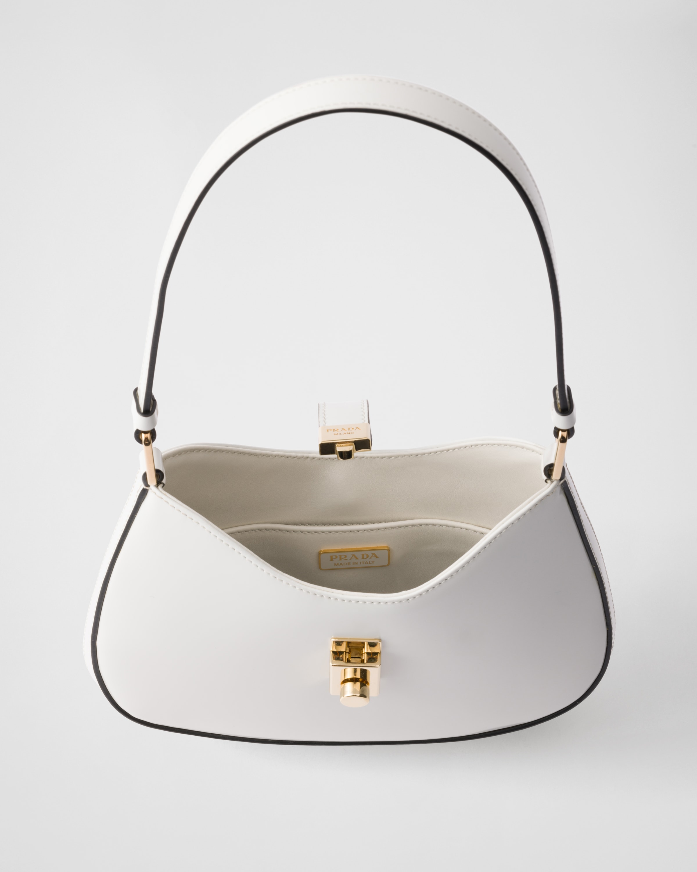 Prada Cleo Brushed Leather Shoulder Bag - White | Editorialist