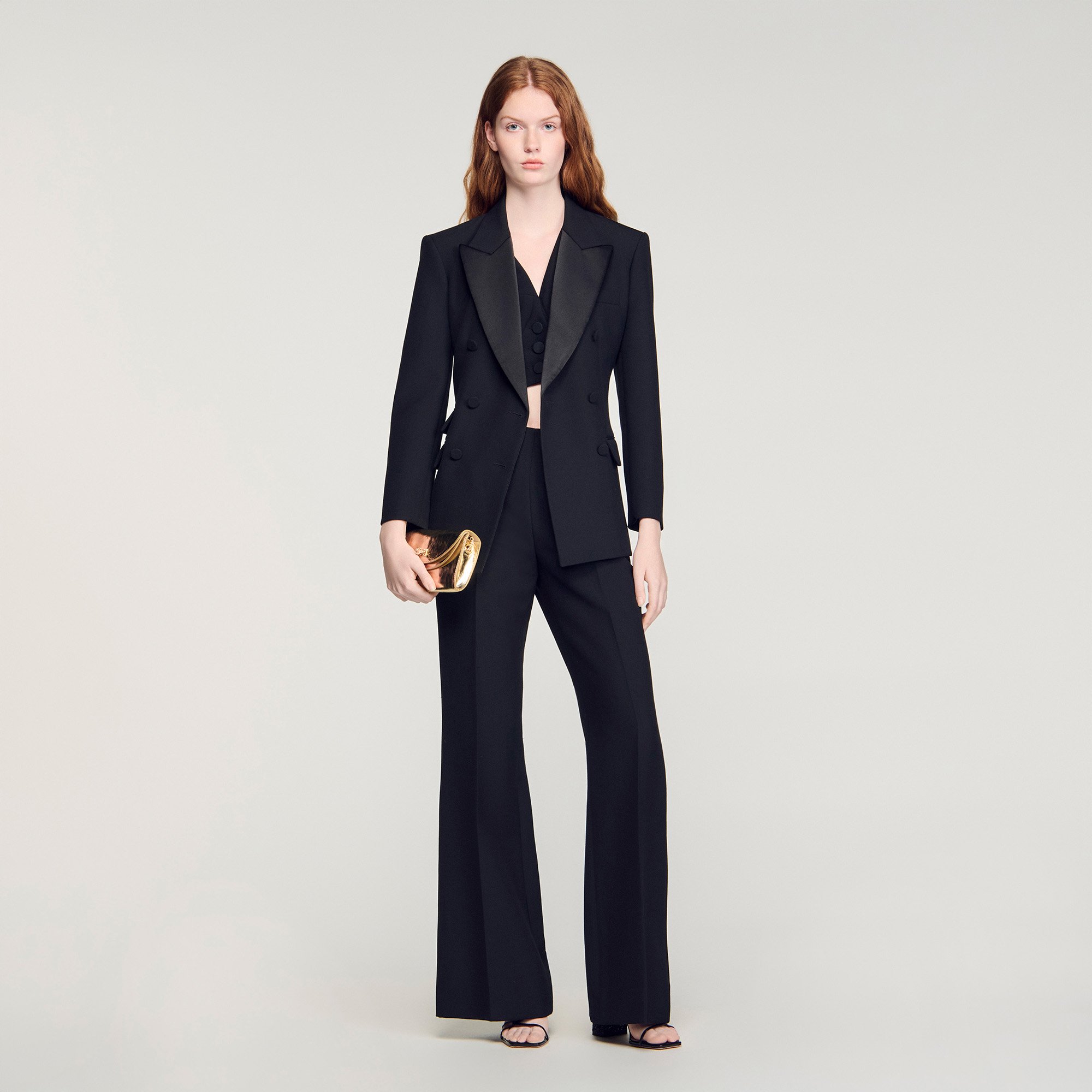 SANDRO Pocket Detail Wide-Leg Trousers