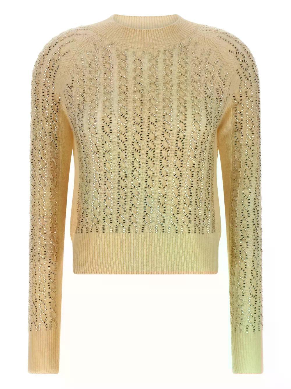 Ermanno Scervino Beaded Knit Sweater - Neutrals - 46% Off