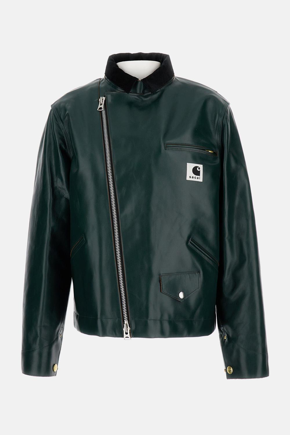 Sacai X Carhartt Wip Leather Jacket - Green - 40% Off | Editorialist