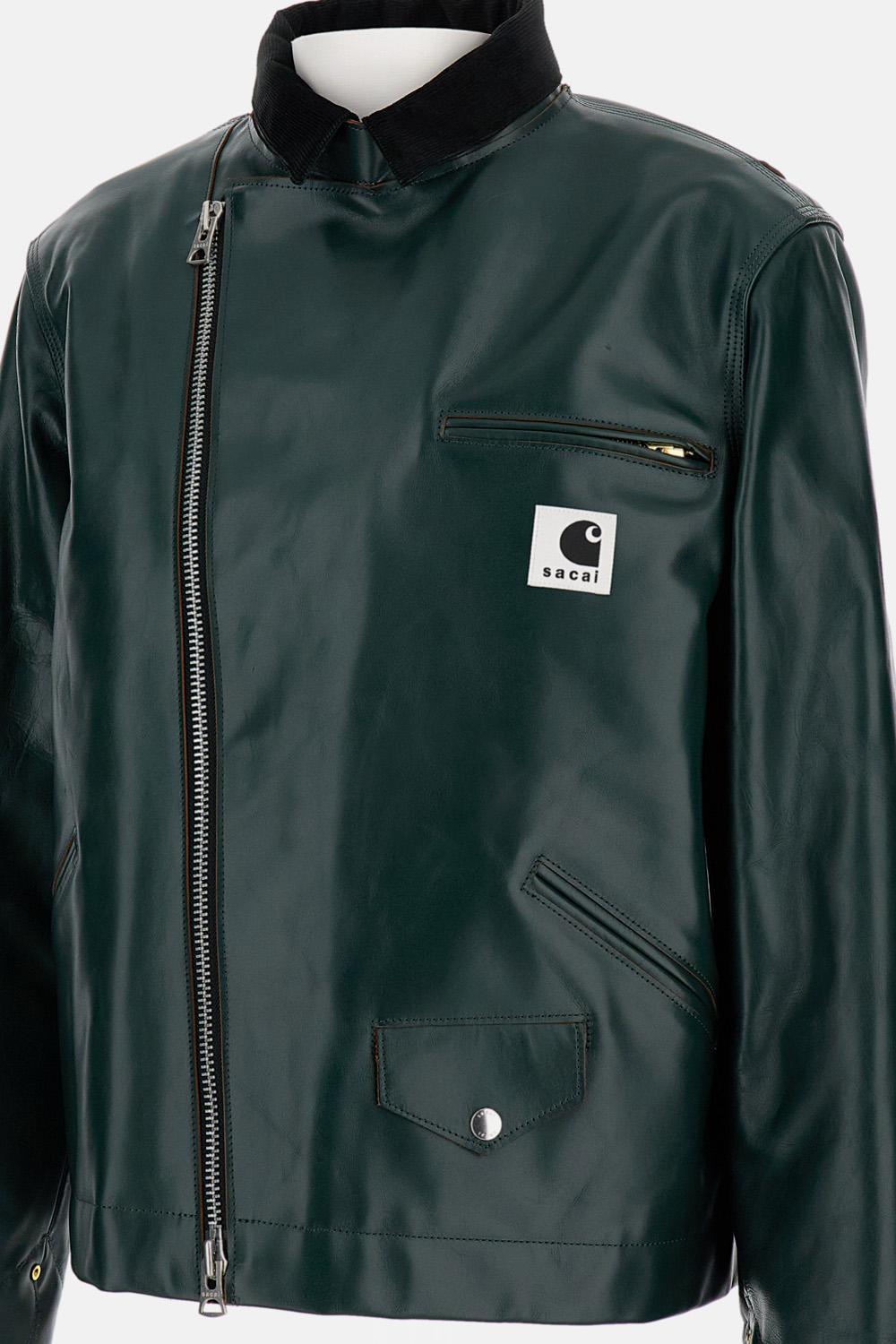 Sacai X Carhartt Wip Leather Jacket - Green - 40% Off | Editorialist